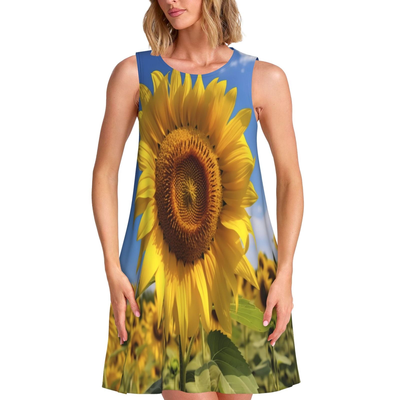 Daiia Sky Golden Sunflower Field A Print Women's Dresses 2025 Trendy ...
