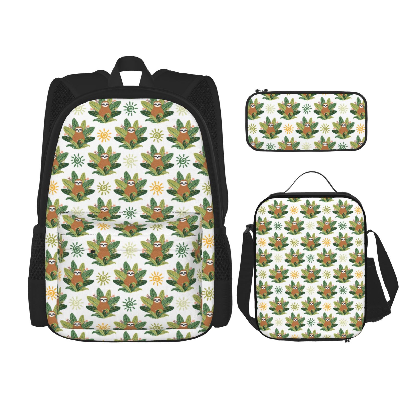 Daiia Sloth Sitting Tropical Leaves School Bag Set -Backpack with ...