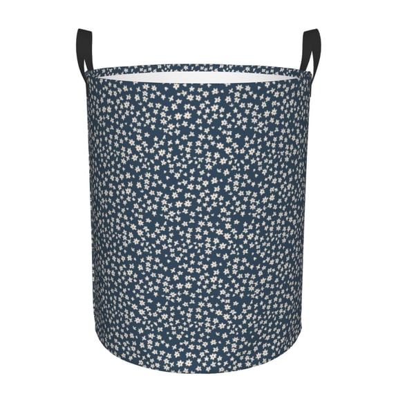 Daiia Small White Flowers Round Laundry Basket with Handles Thickened ...