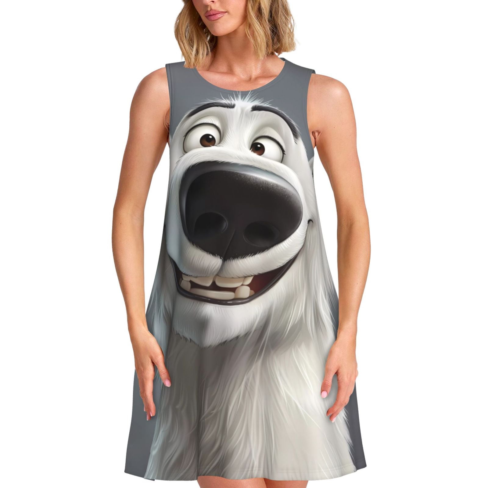 Daiia Smiling Polar Bear Print Women's Dresses 2025 Trendy Short sleeve ...