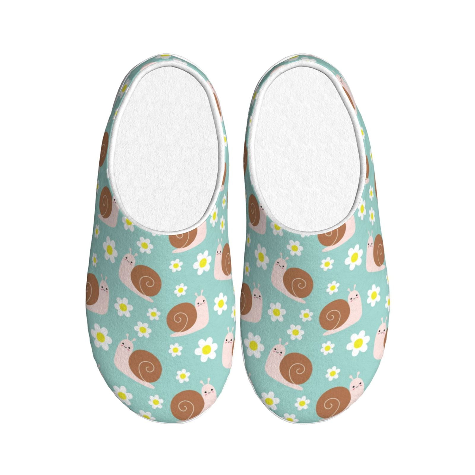 Daiia Snail And Flower Print Women’s Fuzzy Slippers Memory Foam ...
