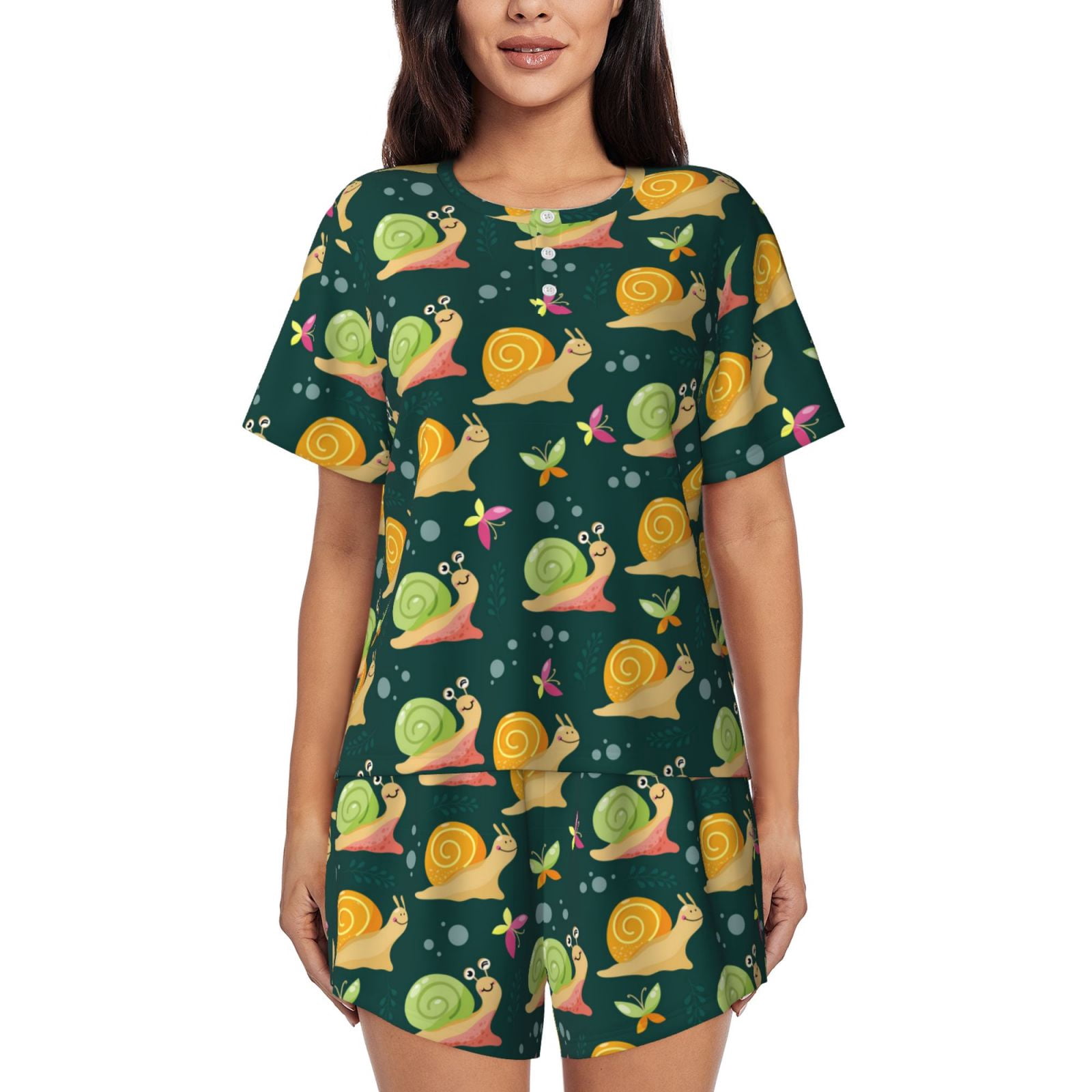 Daiia Snails And Butterfies Pattern Womens Pajama Sets Short Sleeve ...