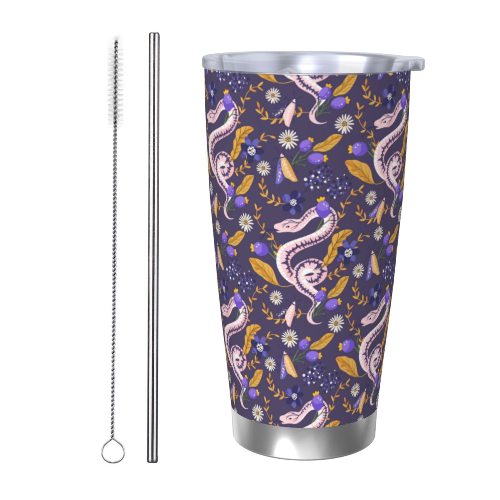 Daiia Snake And Floral Printed 20oz Insulated Coffee Cup with Straw ...