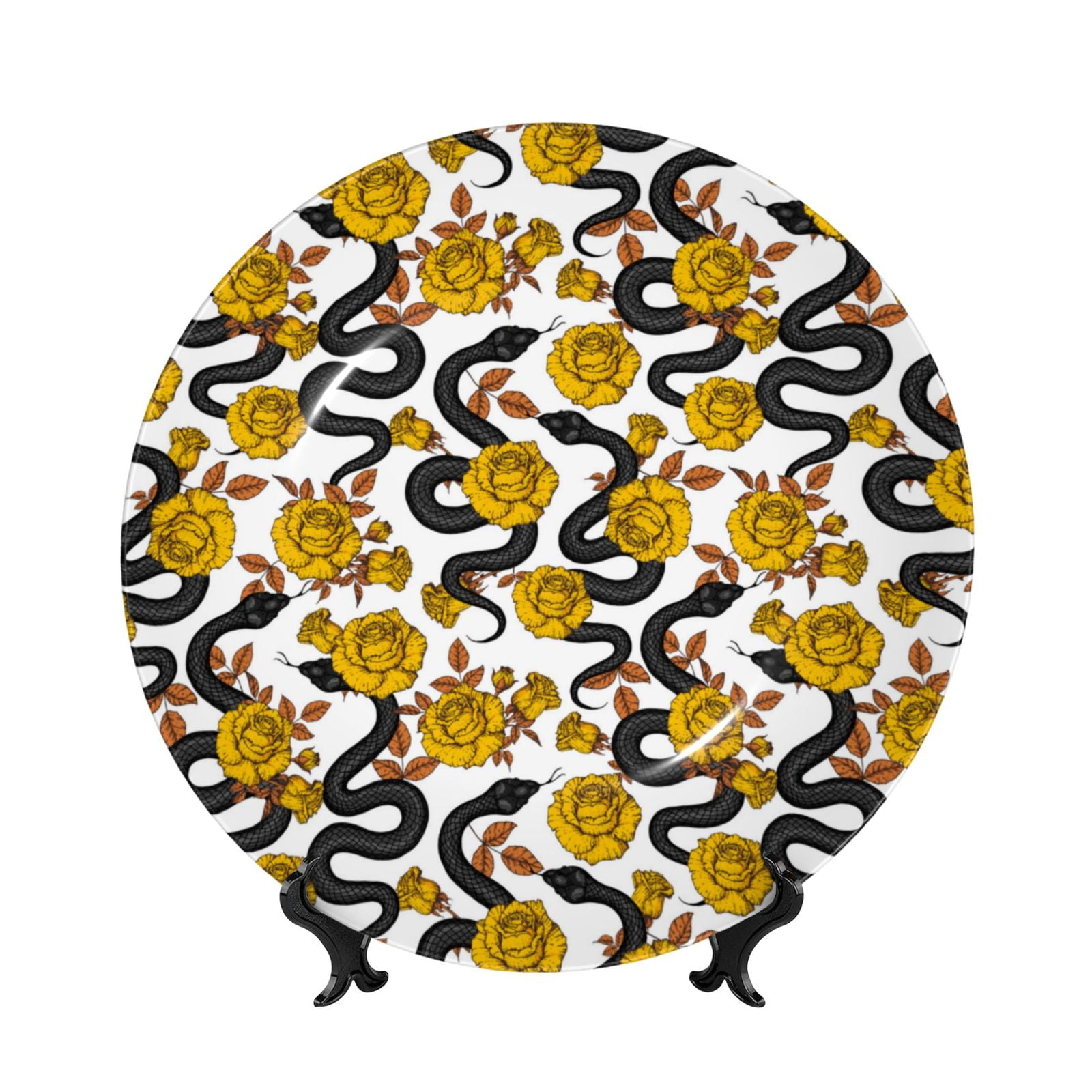 Daiia Snake And Rose Printed Pattern Ceramic Plate Dinner Plates Bone ...