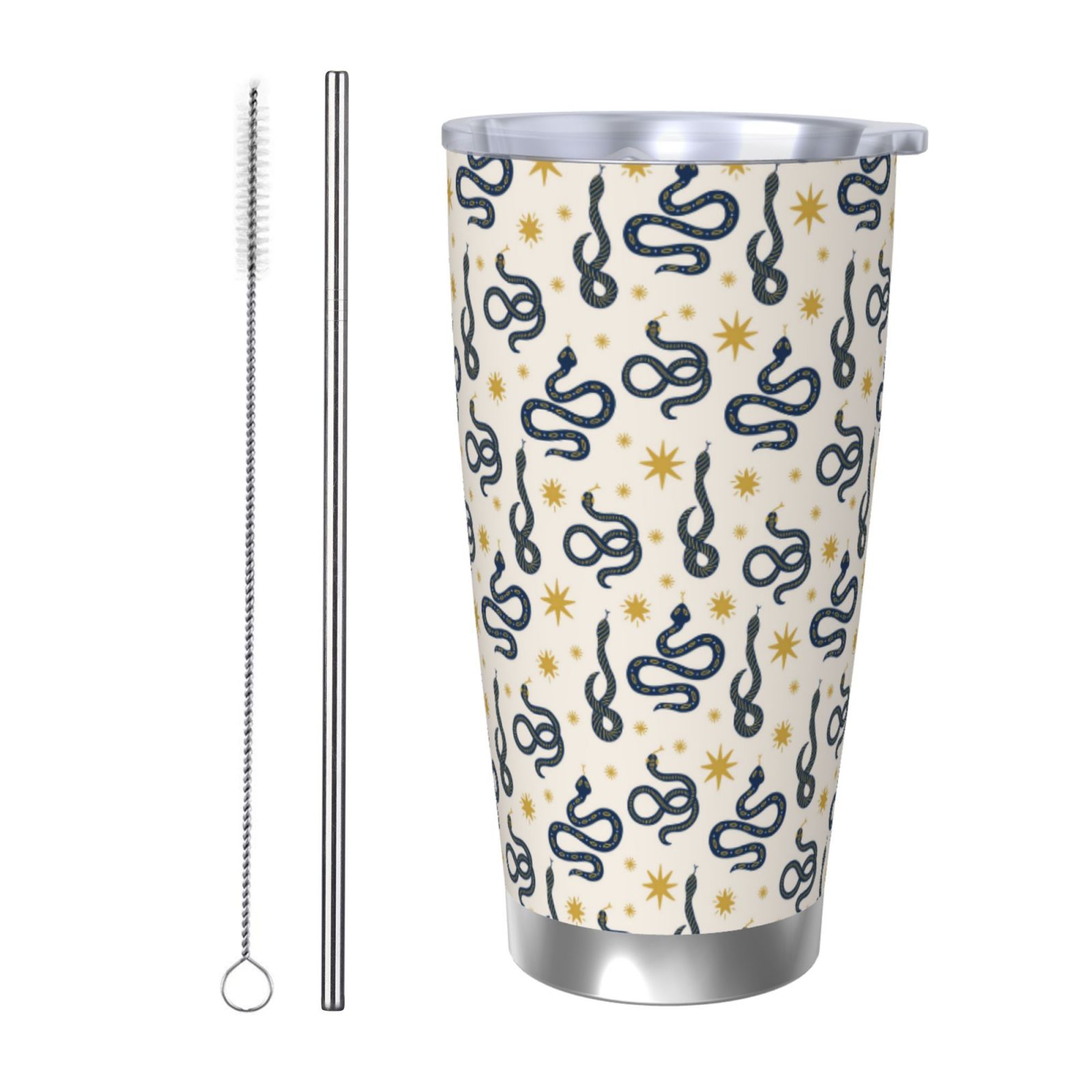 Daiia Snake Printed 20oz Insulated Coffee Cup with Straw Topper, Fully ...
