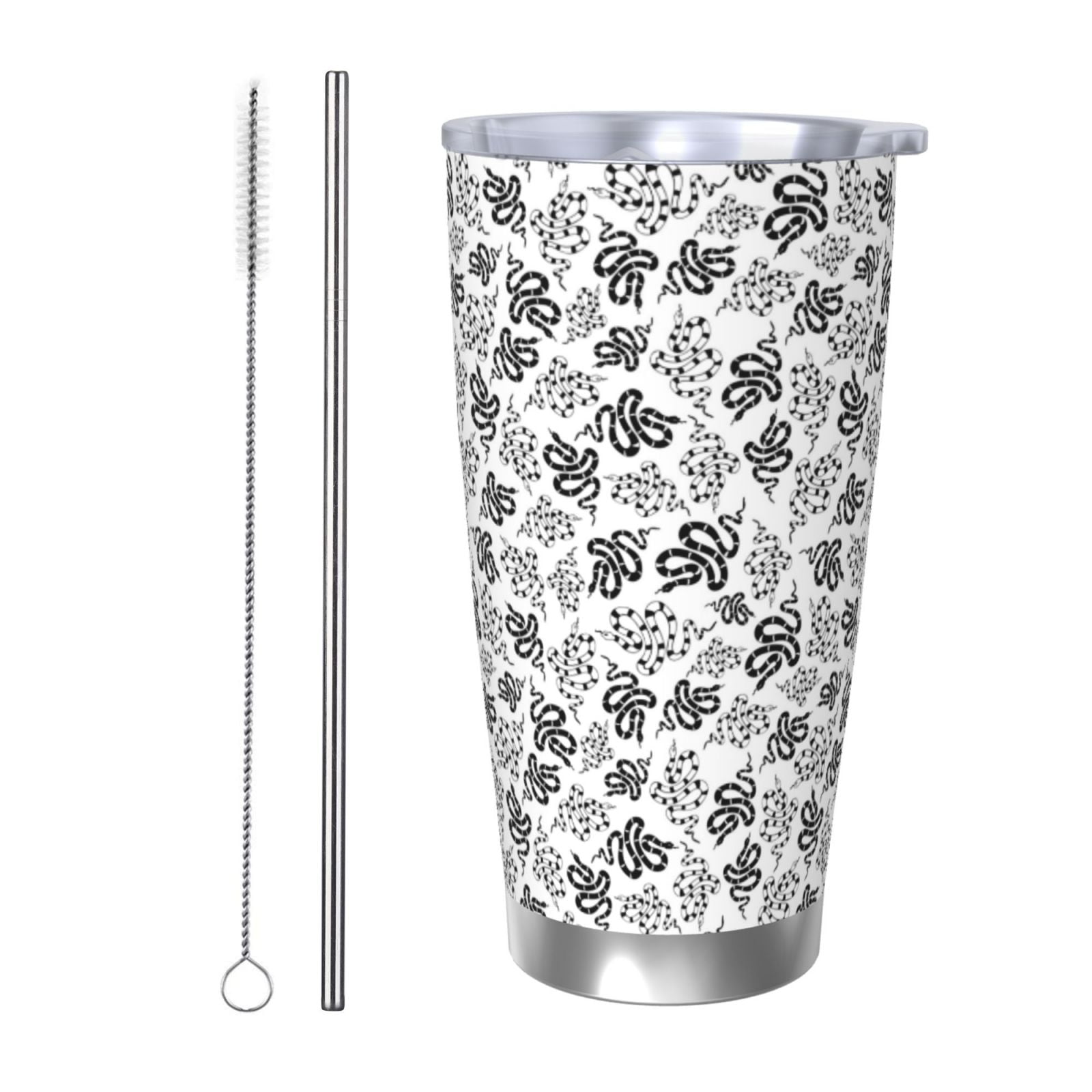 Daiia Snake Printed 20oz Insulated Coffee Cup with Straw Topper, Fully ...