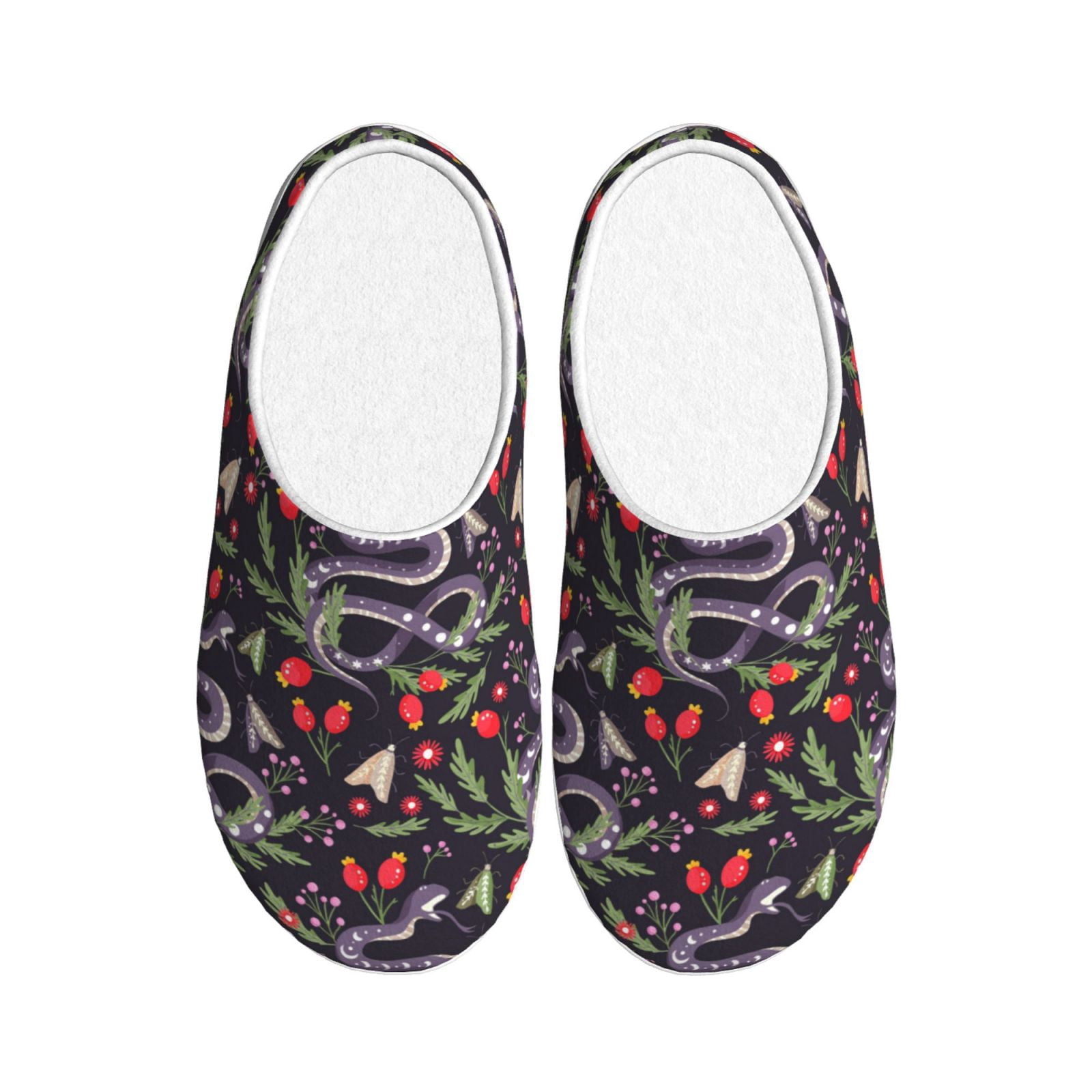 Daiia Snakes And Snake Fruit Print Women’s Fuzzy Slippers Memory Foam ...