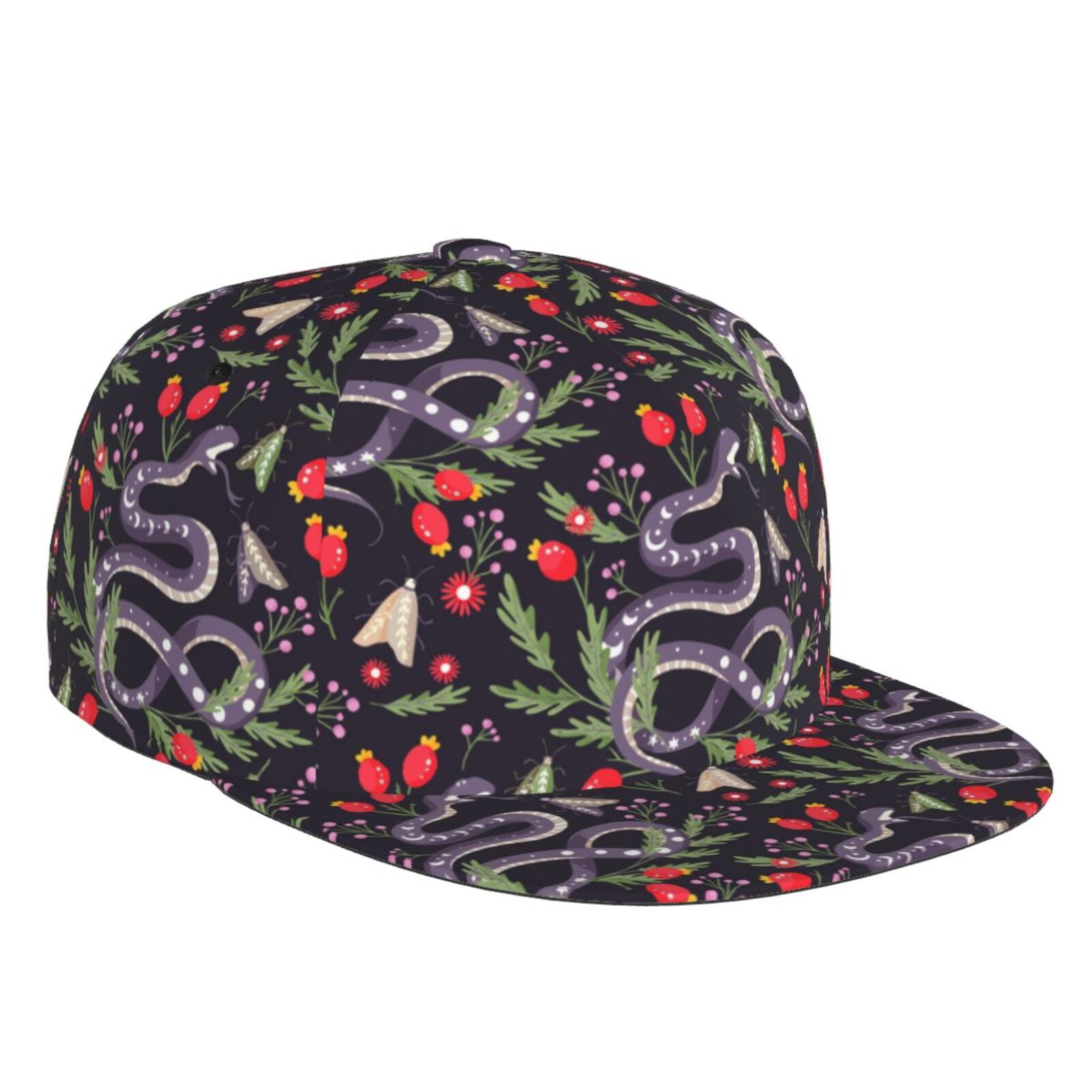 Daiia Snakes And Snake Fruit print Flat Bill Hats Flat Brim Trucker Cap ...