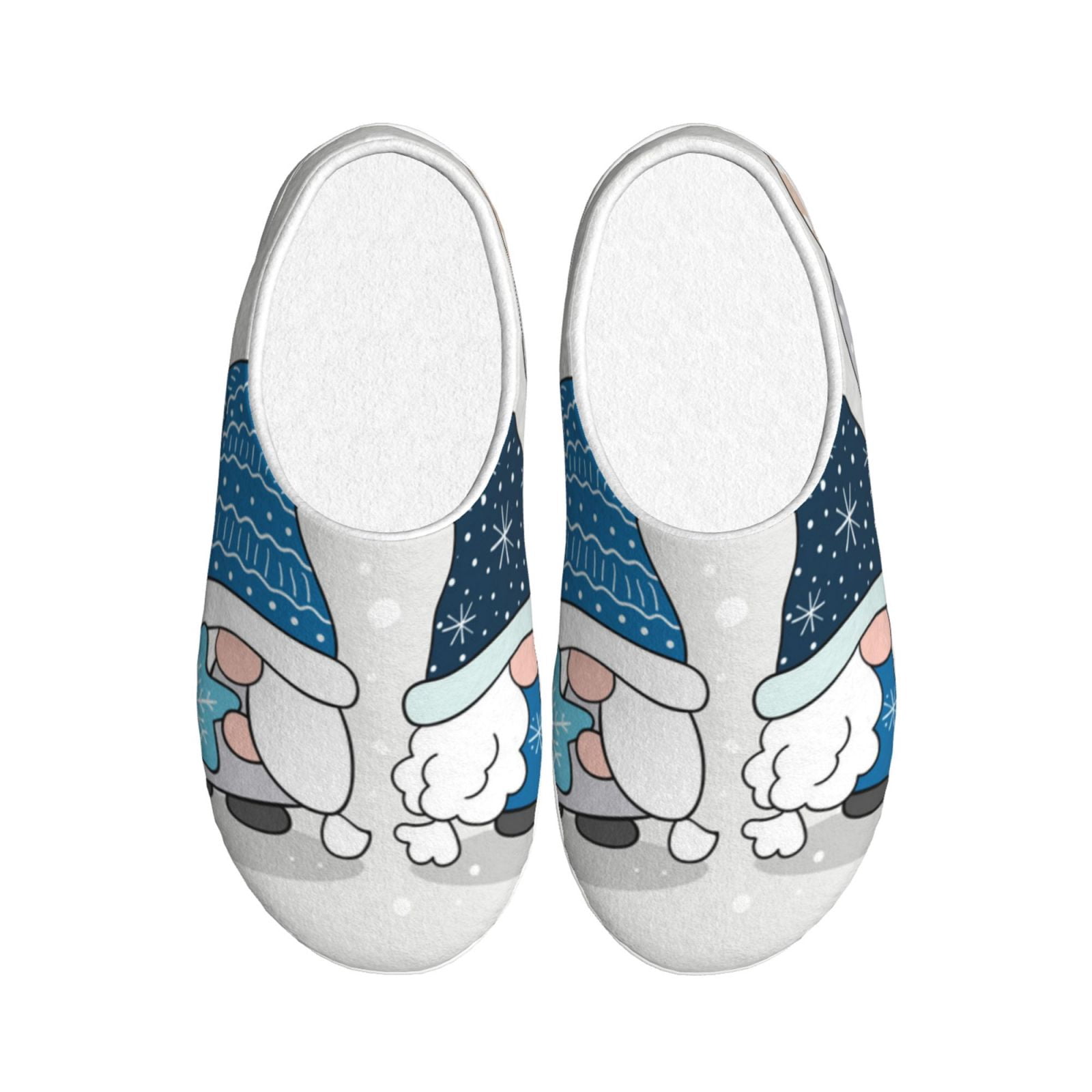 Daiia Snow Gnome for Winter Print Women’s Fuzzy Slippers Memory Foam ...