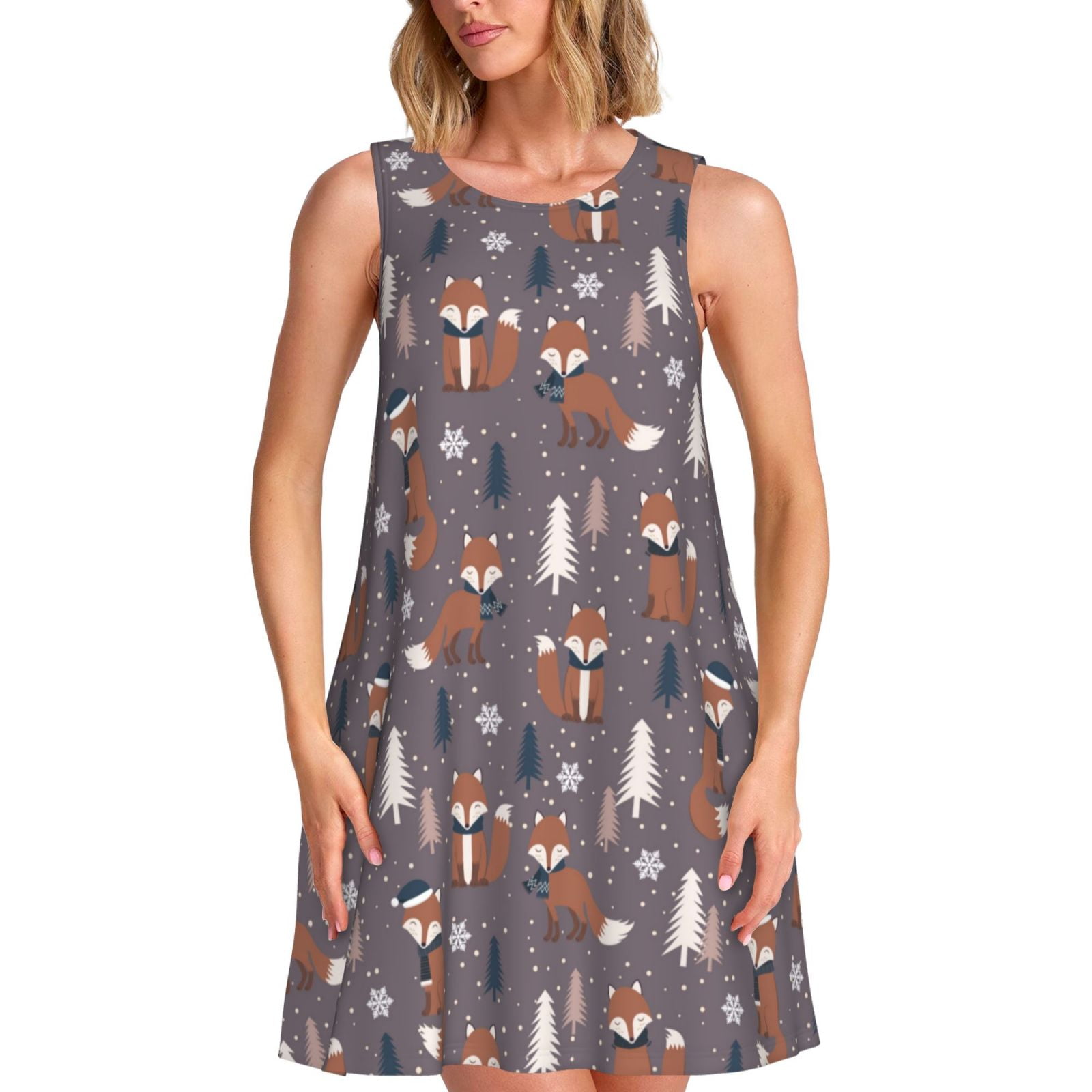 Daiia Snowflake Fox Print Women's Dresses 2025 Trendy Short sleeve ...