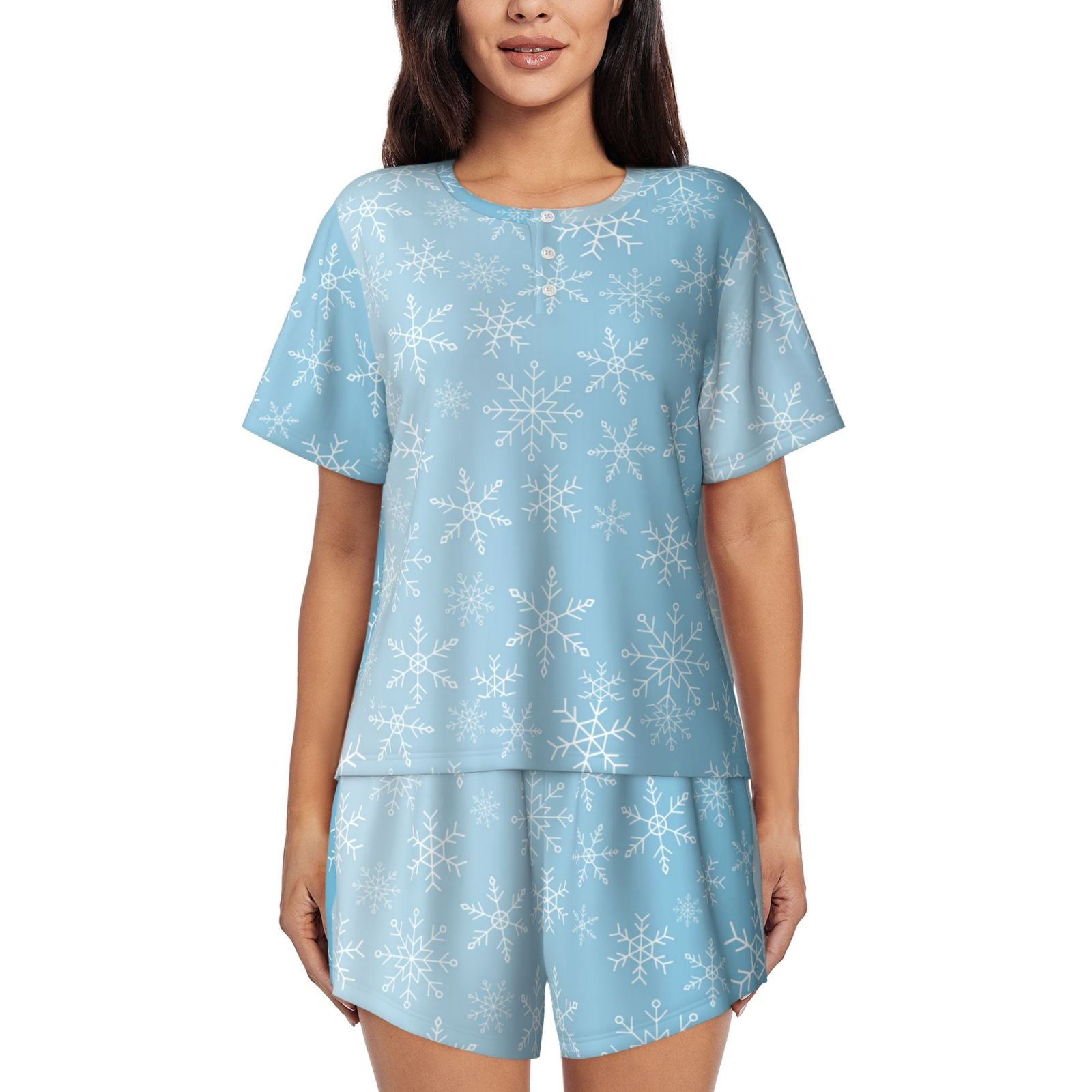 Daiia Snowflake Snowing Pattern Womens Pajama Sets Short Sleeve Pajamas ...