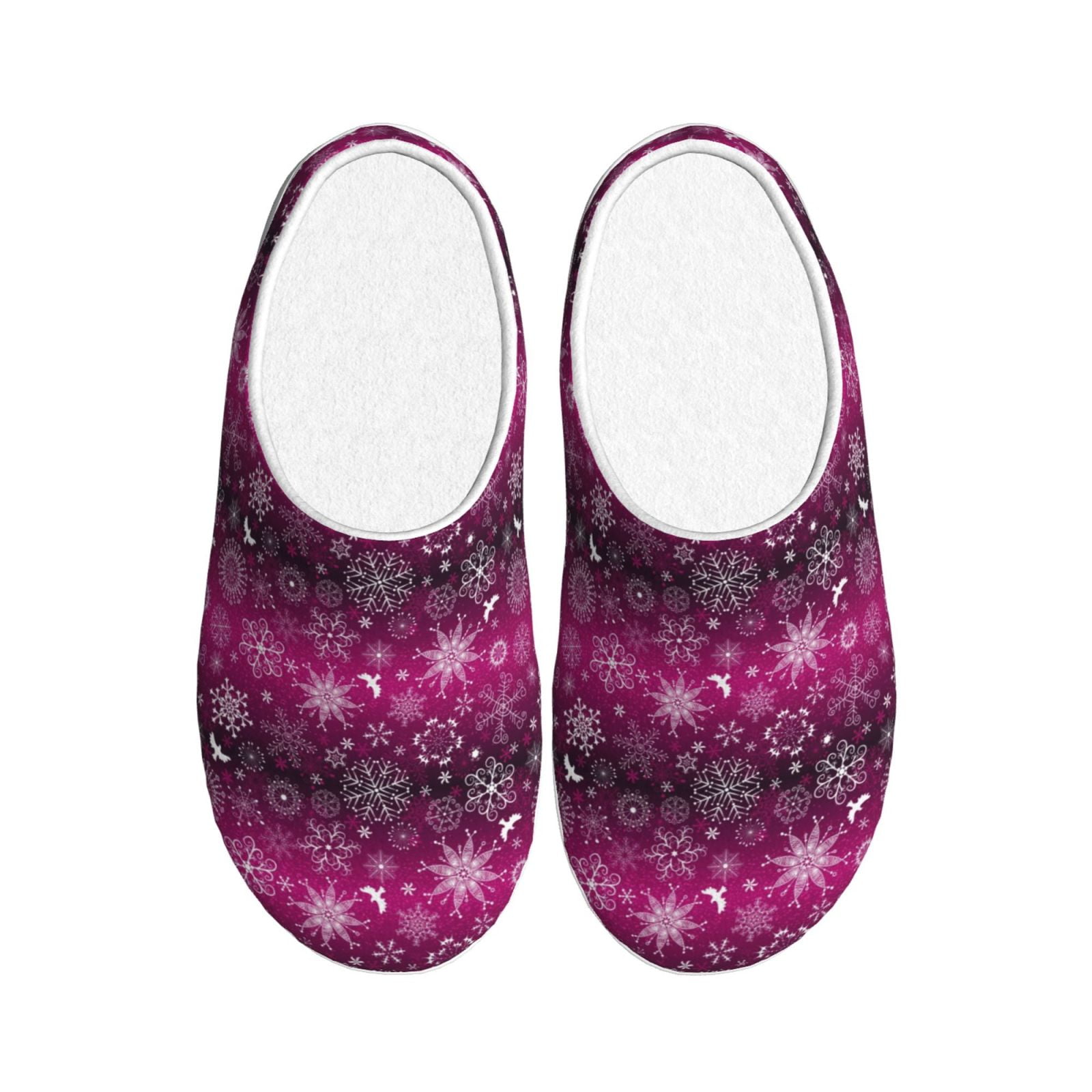 Daiia Snowflakes And Christmas Print Women’s Fuzzy Slippers Memory Foam ...