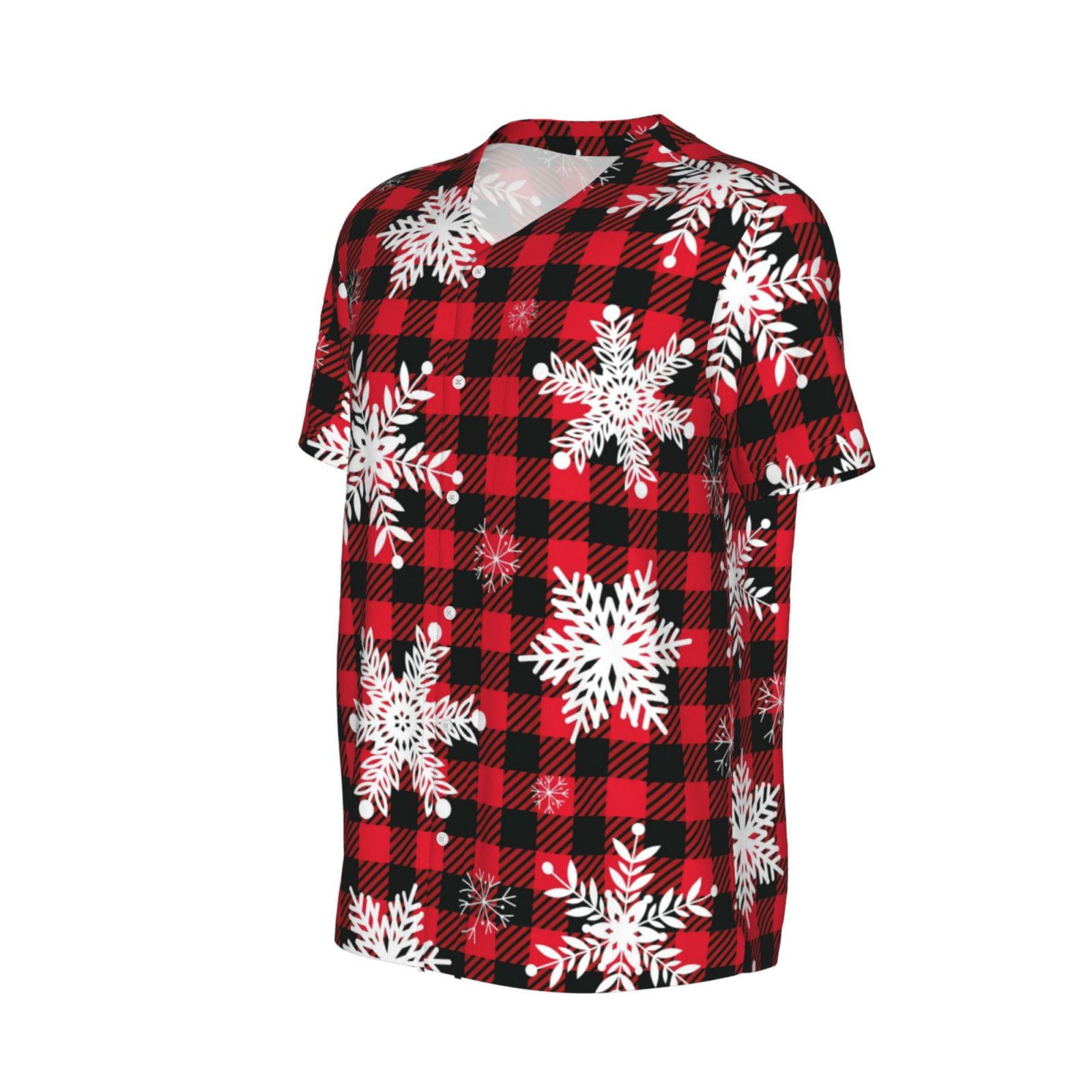 Daiia Snowflakes On A Buffalo Plaid Mens Baseball Jersey Button Down ...