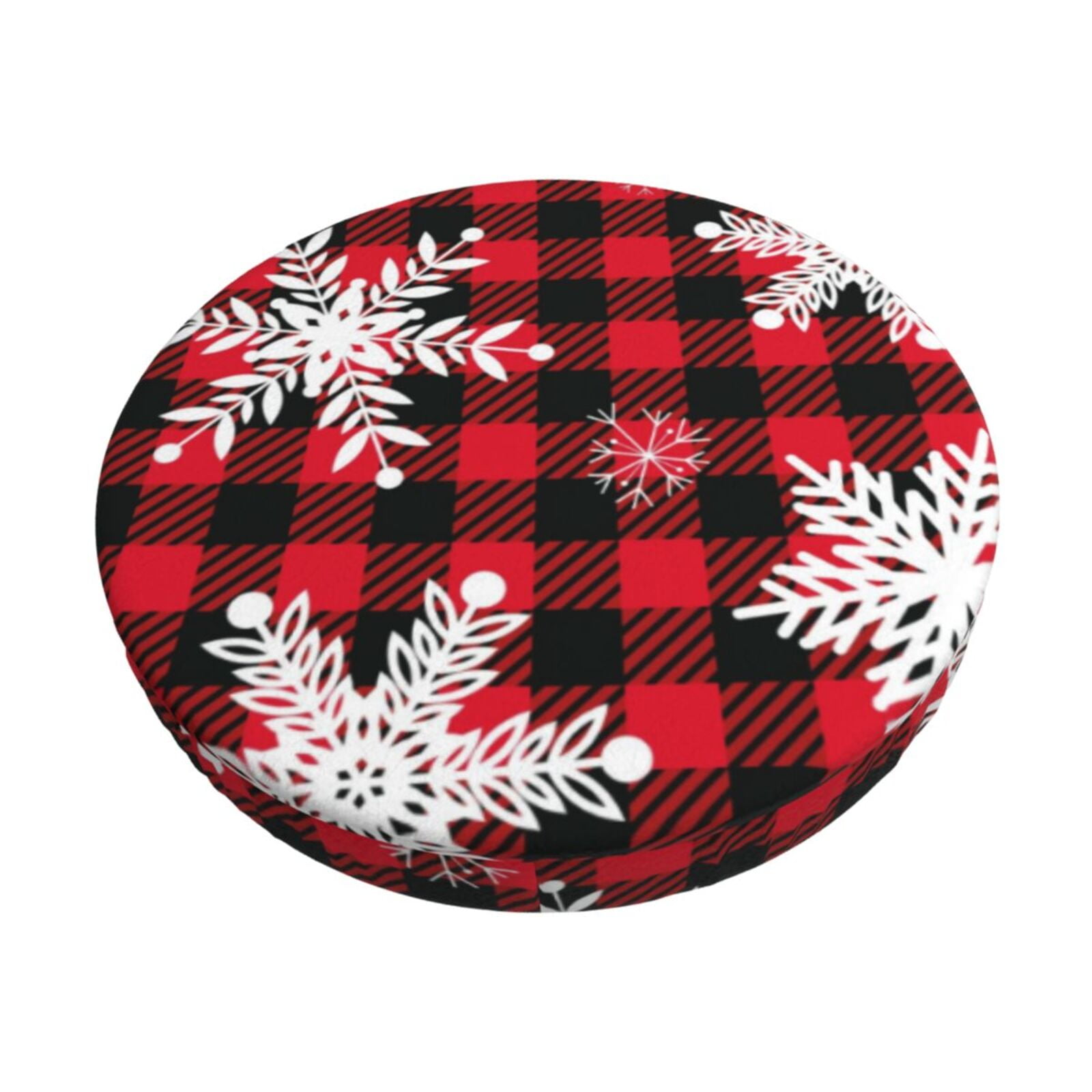 Daiia Snowflakes On A Buffalo Plaid Stool Covers Round,Round Bar Stool ...