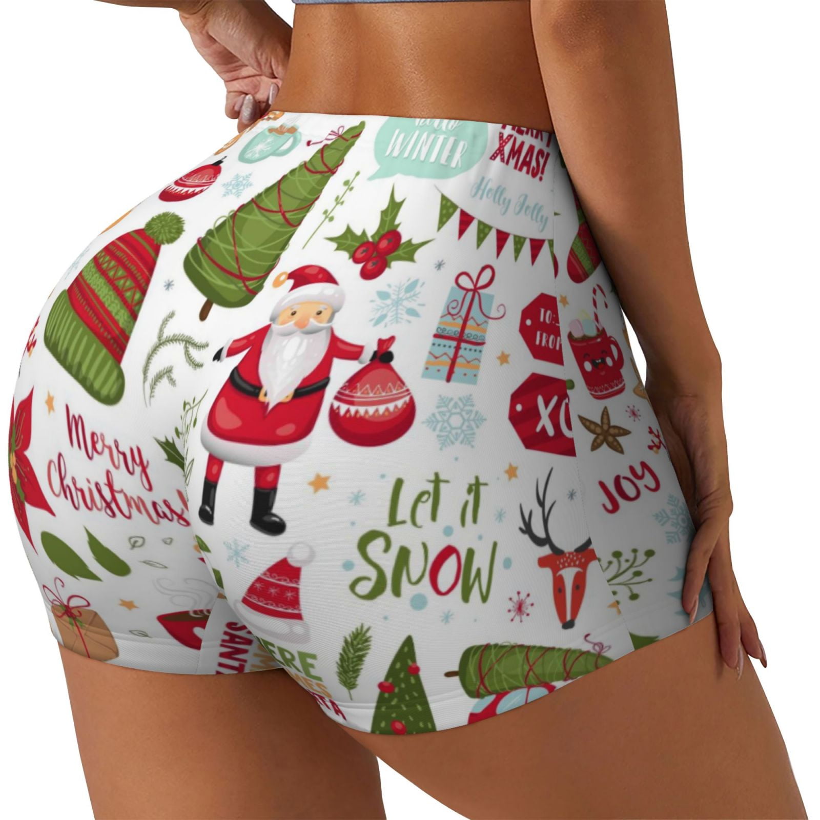 Daiia Snowflakes Santa Claus Pattern Women's Workout Shorts Biker ...