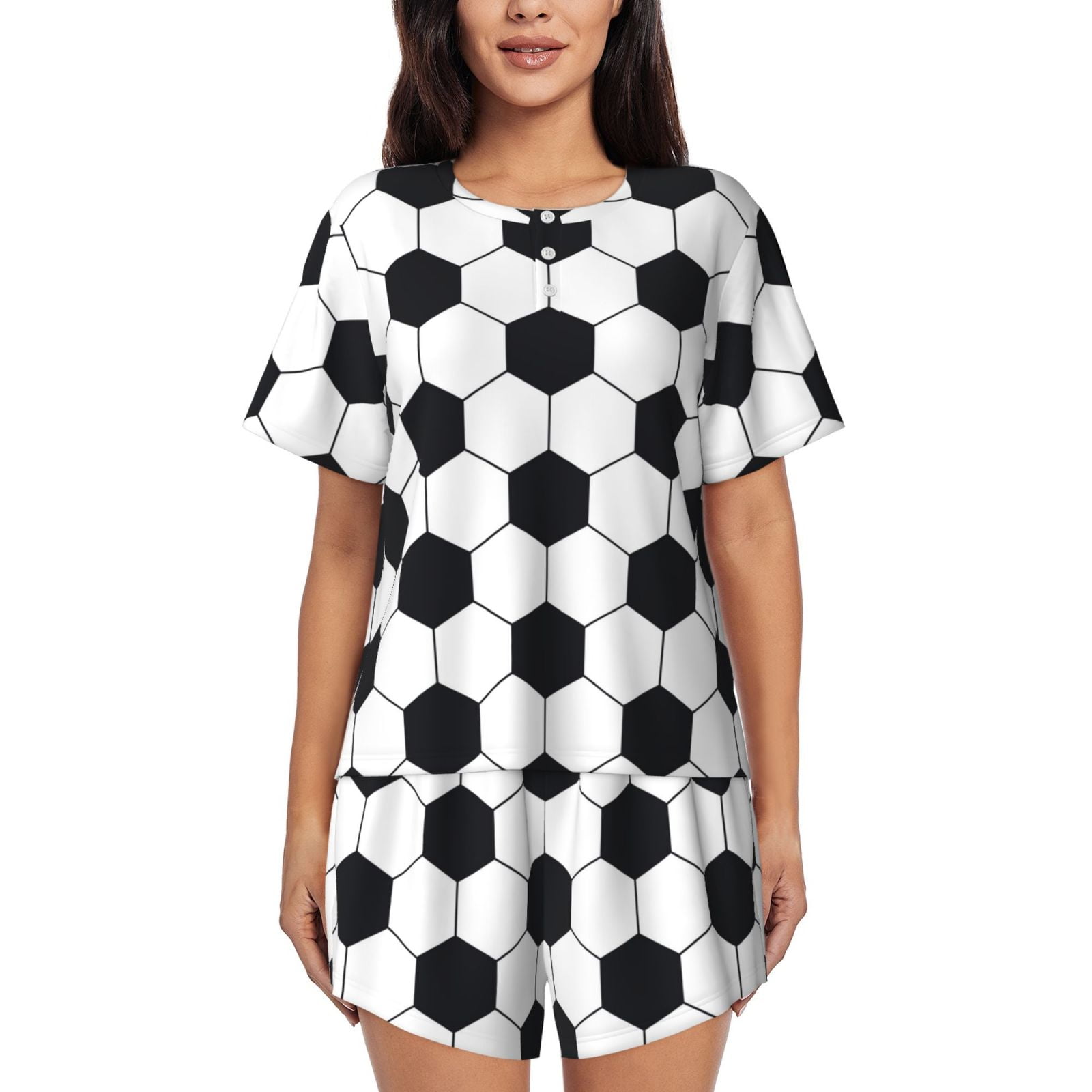 Daiia Soccer Ball Pattern Womens Pajama Sets Short Sleeve Pajamas for ...