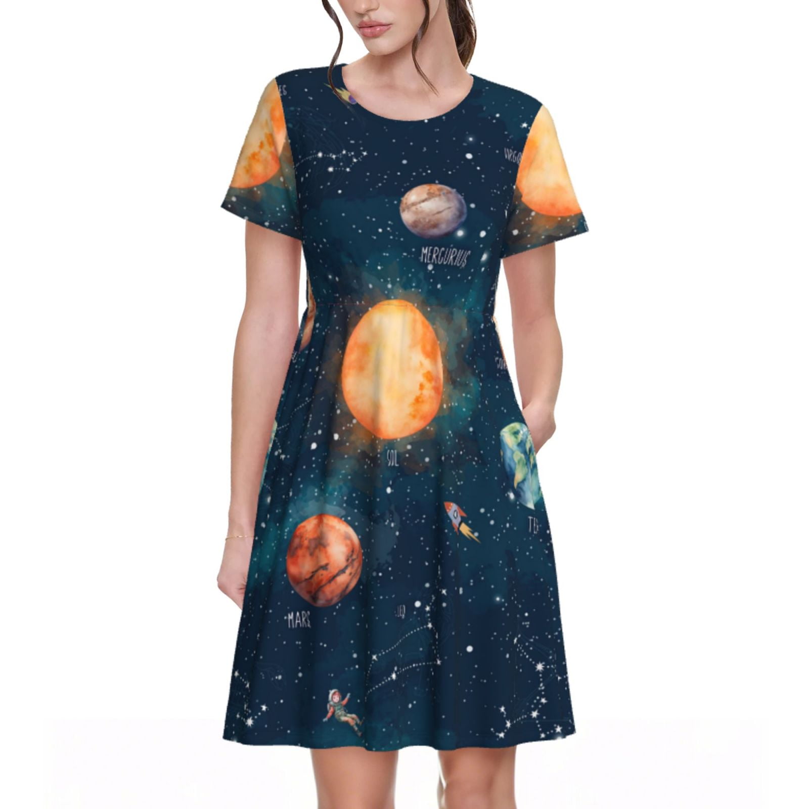Daiia Solar System And Planets Print Women's Dresses 2025 Trendy Short ...
