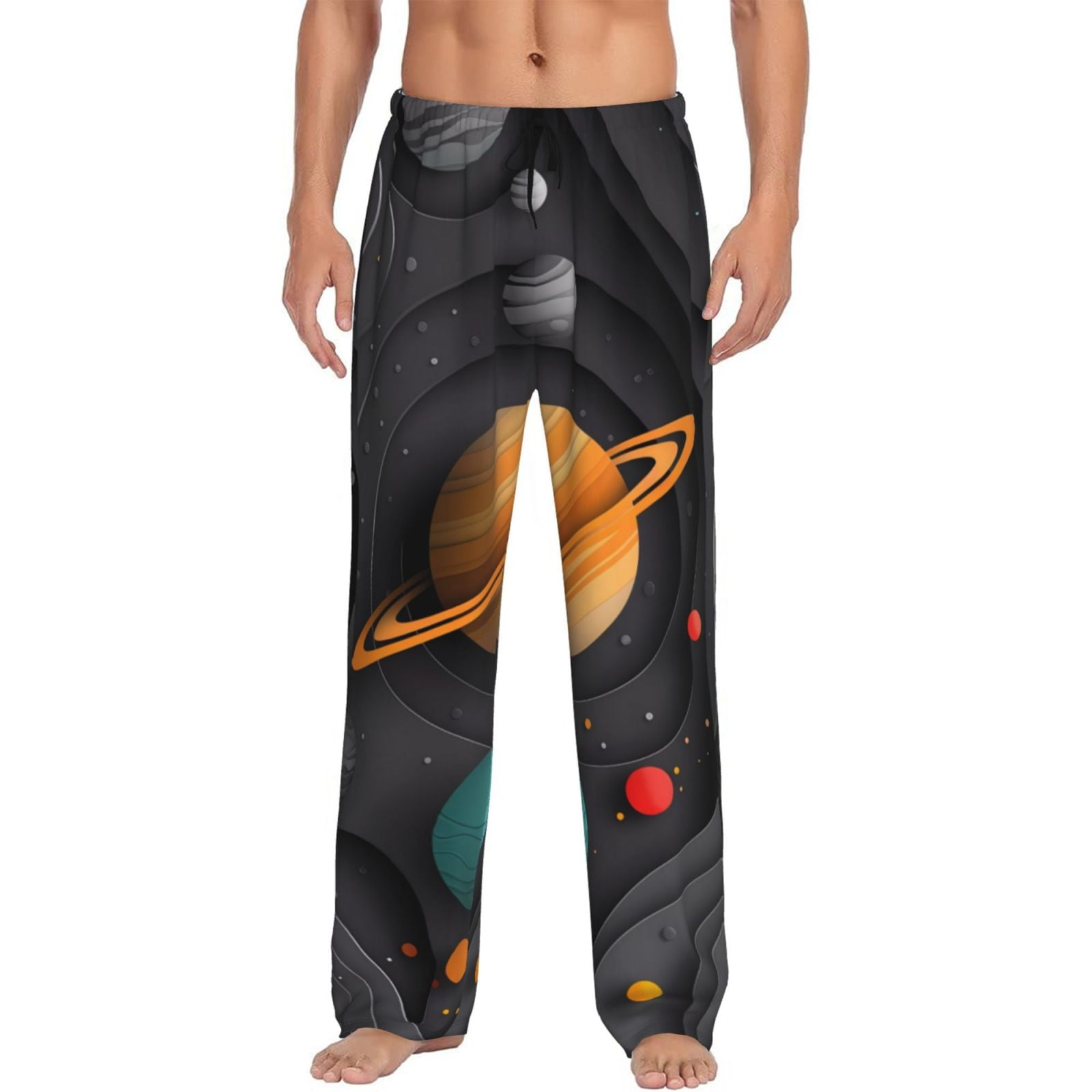 Daiia Solar System Paper Art Men's Sleep Pant with Pockets and Drawstring,Pajama Pants-X-Large ...