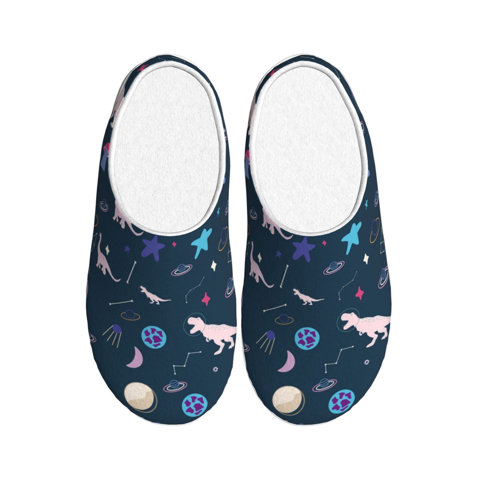 Daiia Space Dinosaur Print Women’s Fuzzy Slippers Memory Foam ...
