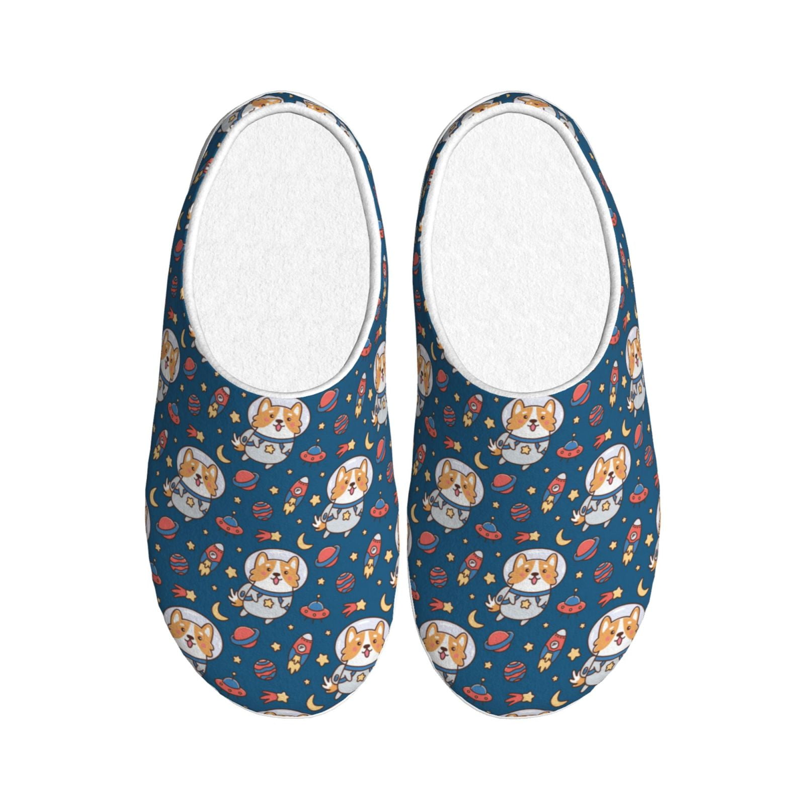 Daiia Space Puppy Print Women’s Fuzzy Slippers Memory Foam Lightweight ...
