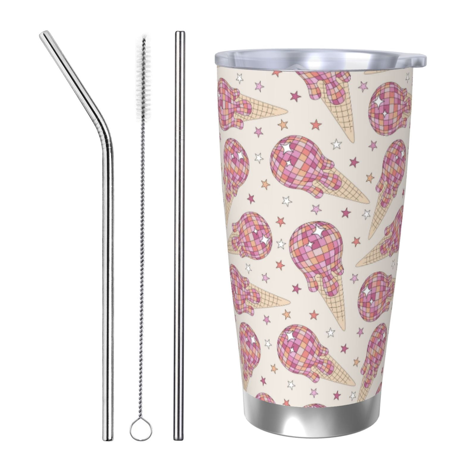 Daiia Sparkling Ice Cream Printed 20oz Insulated Coffee Cup with Straw ...