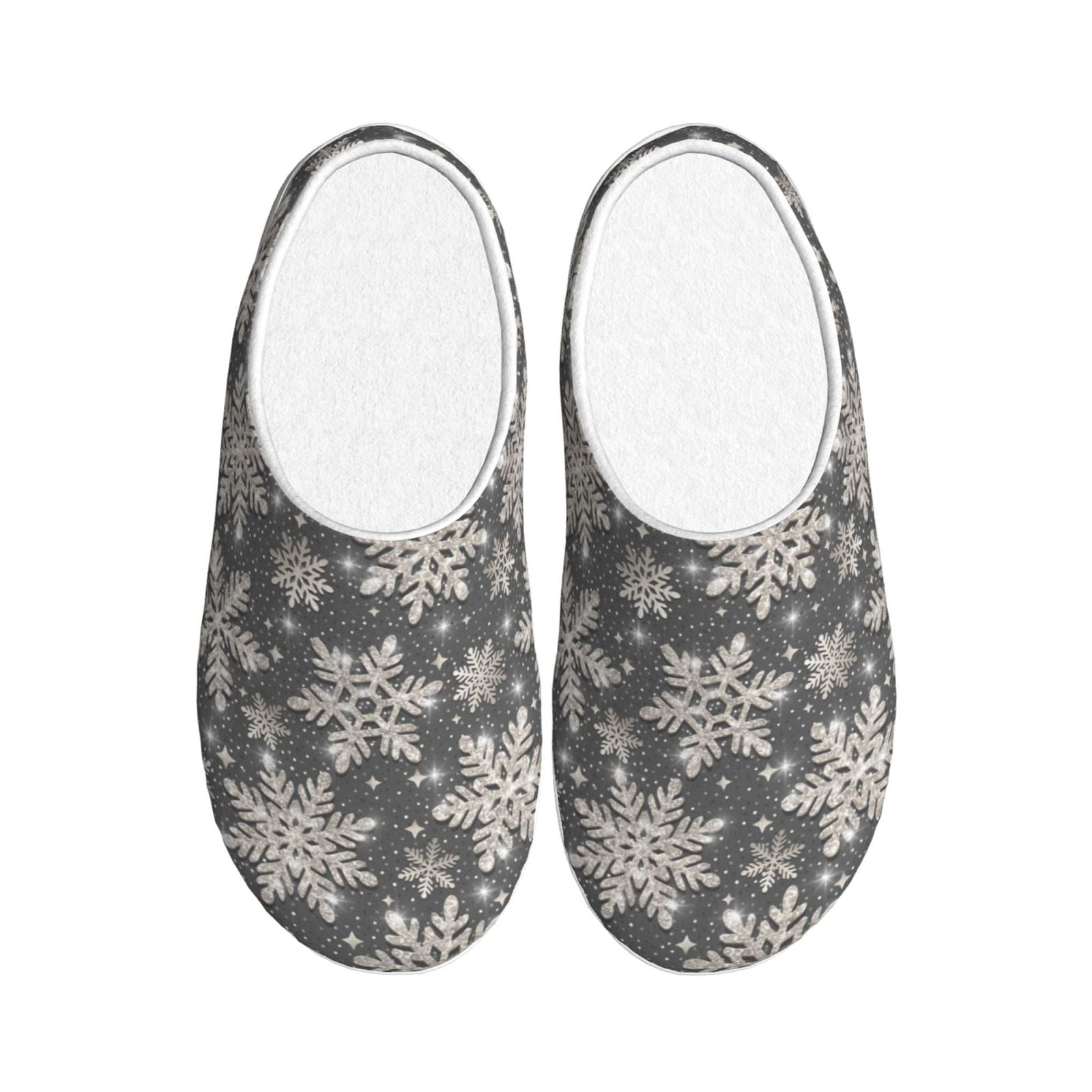 Daiia Sparkling Snowflakes Print Women’s Fuzzy Slippers Memory Foam ...
