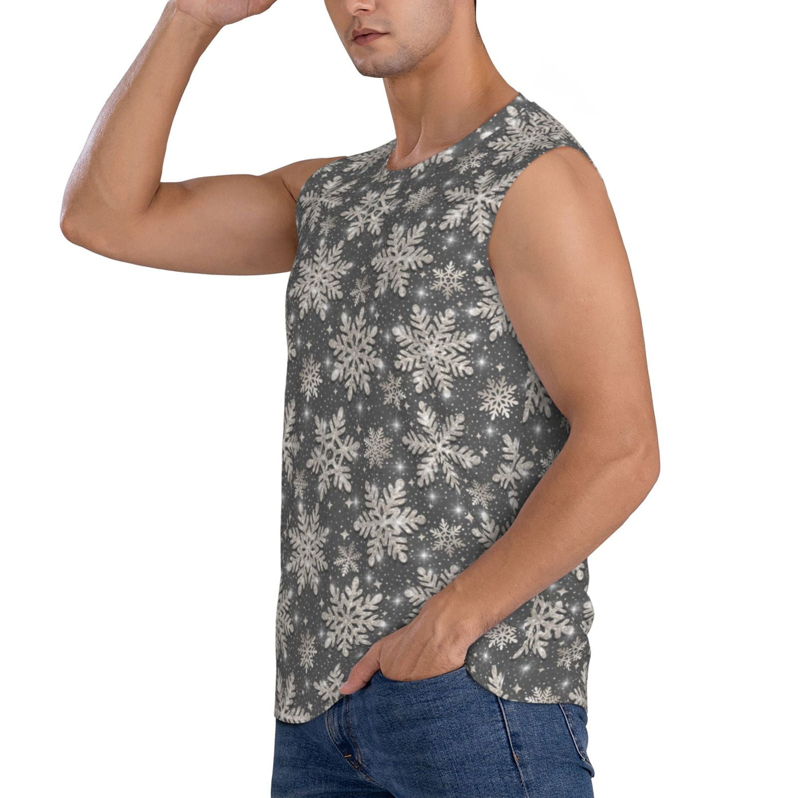 Daiia Sparkling Snowflakes Printed Men's Tank Tops,Casual Soft ...