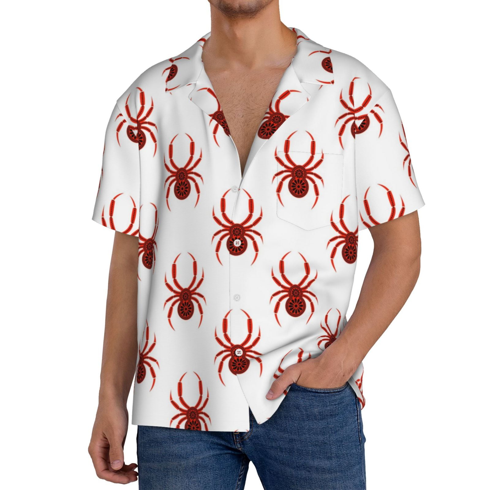 Daiia Spiders Insects Men's Linen Shirts Short Sleeve Casual Shirts ...