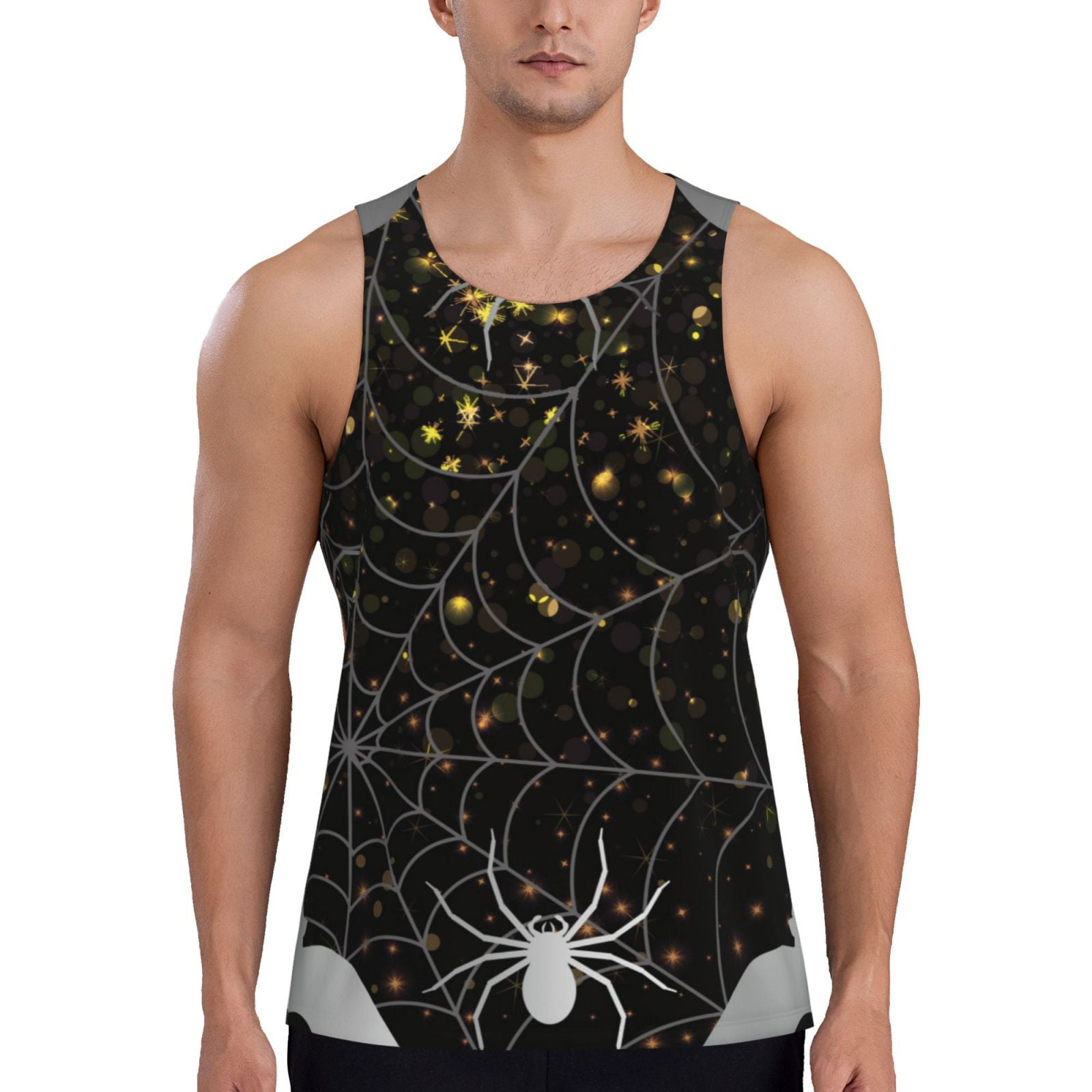 Daiia Spiderweb Bats And A Spider Printed Men's Quick Dry Fit Muscle ...