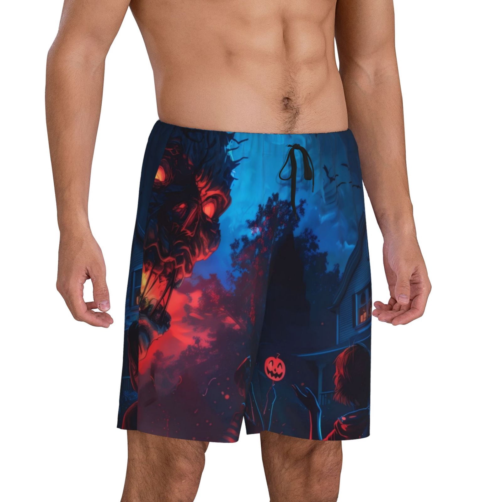 Daiia Spooky Halloween Night Scene Mens Woven Stretch Pajama Short ...