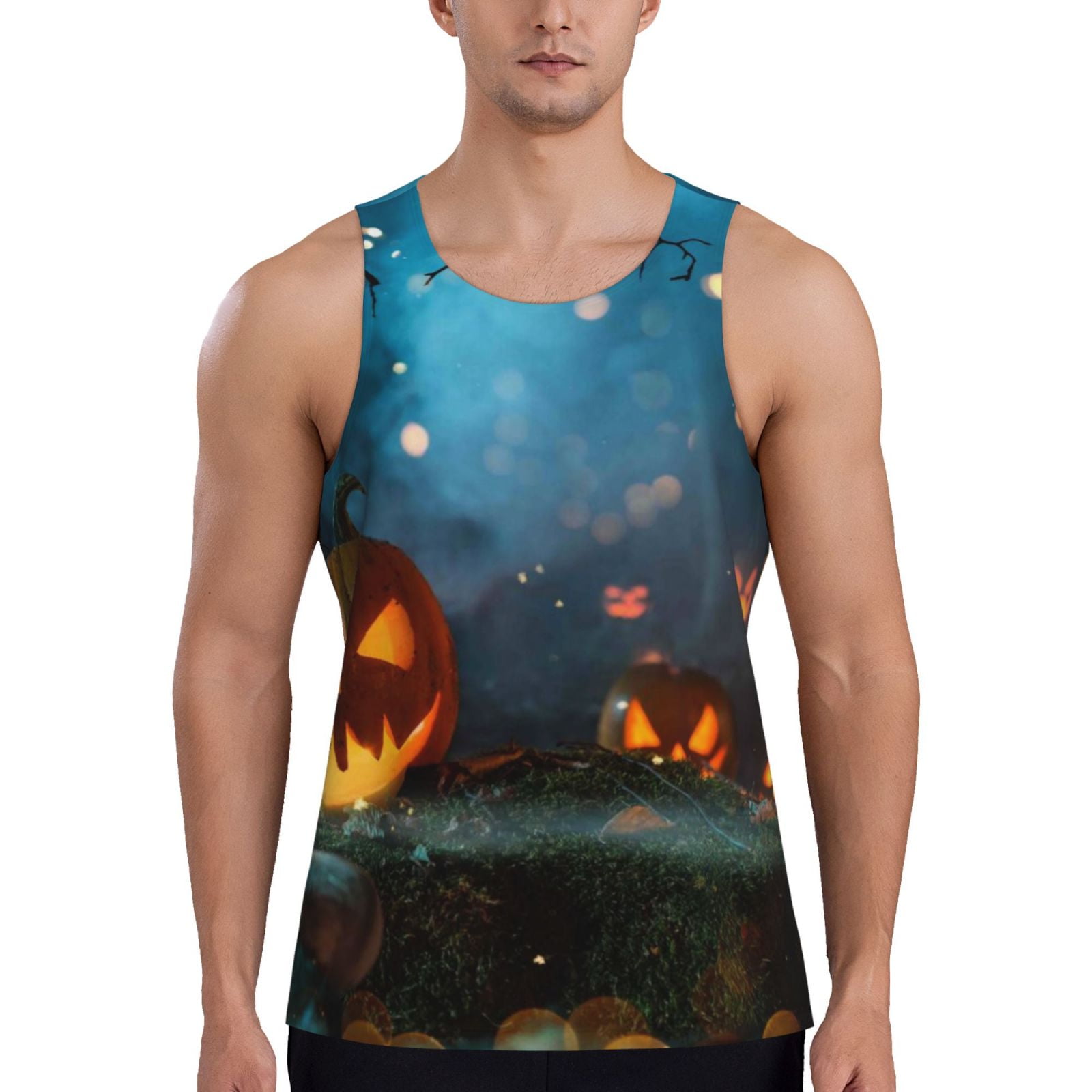 Daiia Spooky Halloween Printed Men's Quick Dry Fit Muscle Tank Top Slim ...