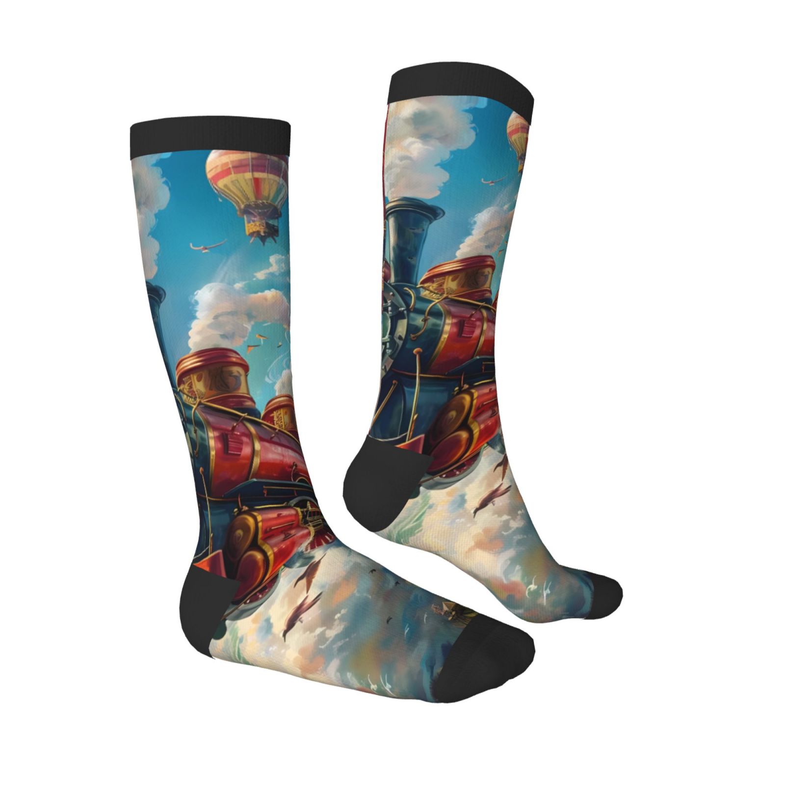 Daiia Sports Socks Beautiful Red Train Hot Air Balloon Printed Novelty ...