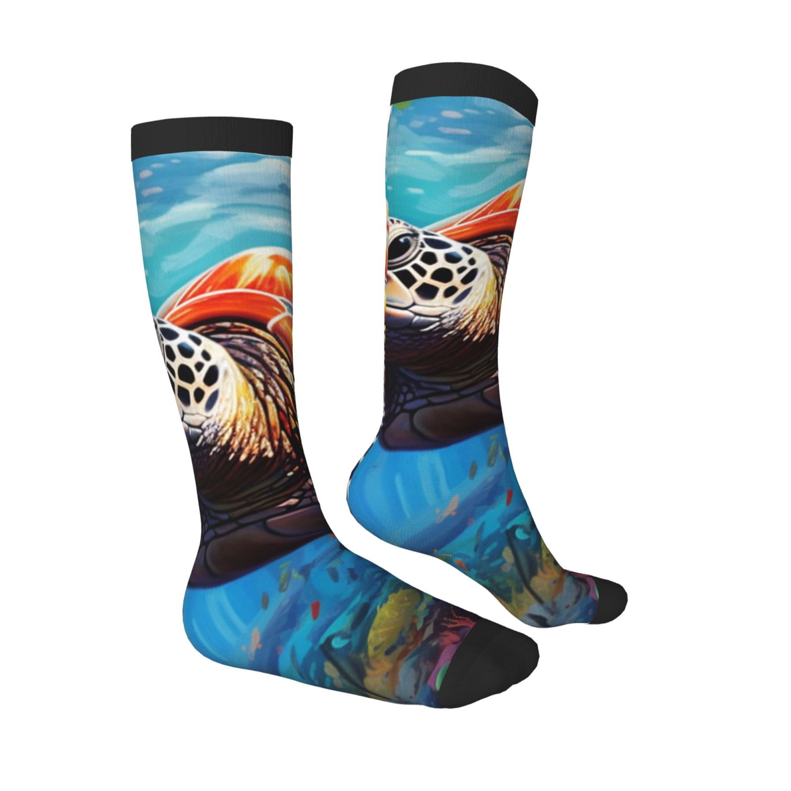 Daiia Sports Socks Colorful Underwater Sea Turtle Printed Novelty Crew ...