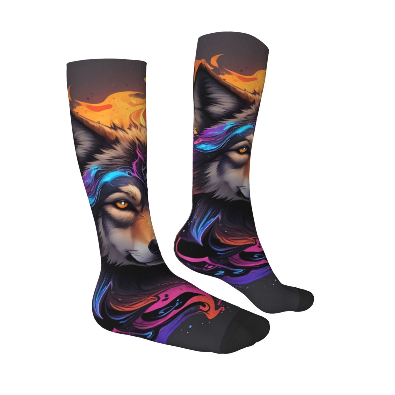 Daiia Sports Socks Colorful Wolf Head Printed Novelty Crew Socks for ...
