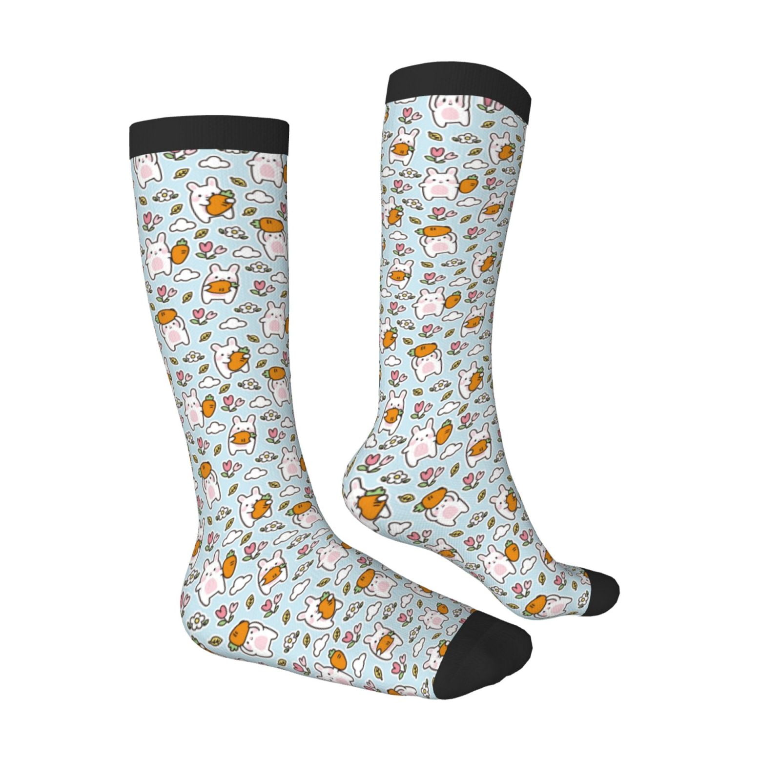 Daiia Sports Socks Cute Rabbit Hold Carrot Printed Novelty Crew Socks ...