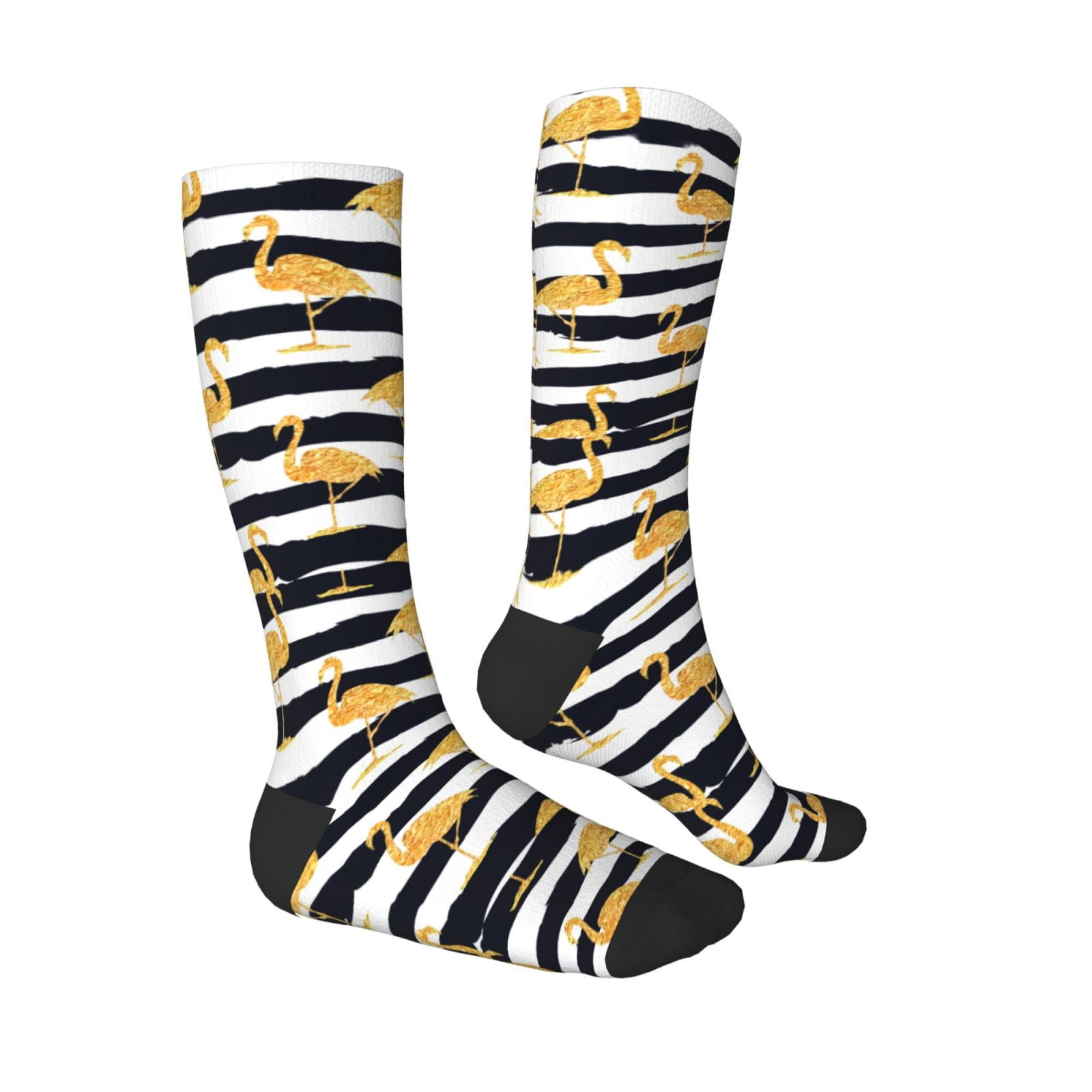 Daiia Sports Socks Gold Flamingo Printed Novelty Crew Socks for Men ...