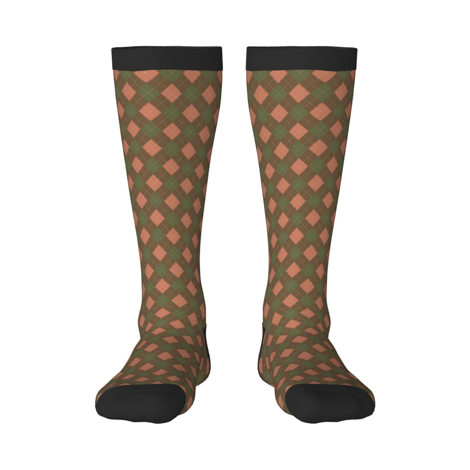 Daiia Sports Socks Green and Pink Squares Printed Novelty Crew Socks ...