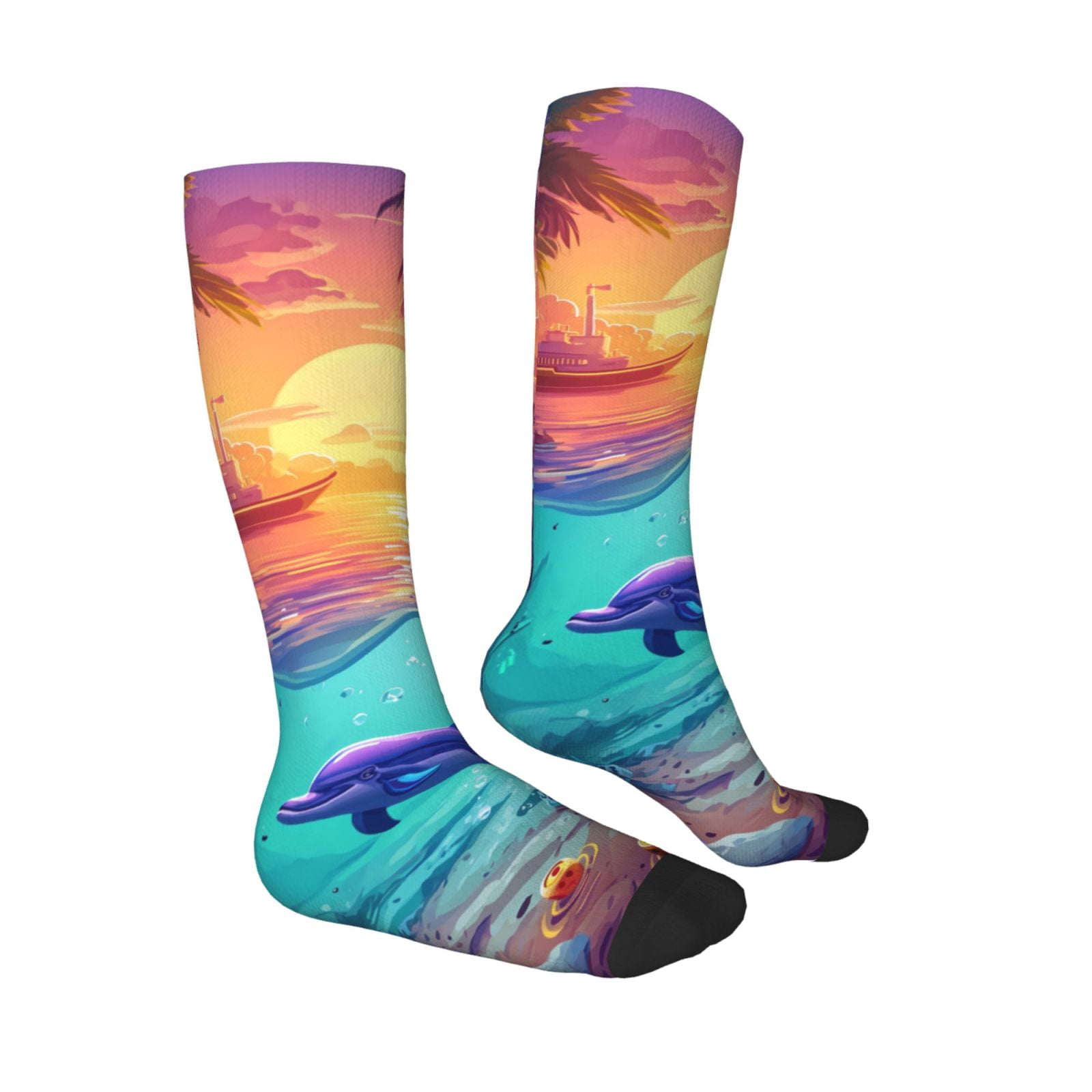 Daiia Sports Socks Hawaiian Island Dolphin Printed Novelty Crew Socks ...