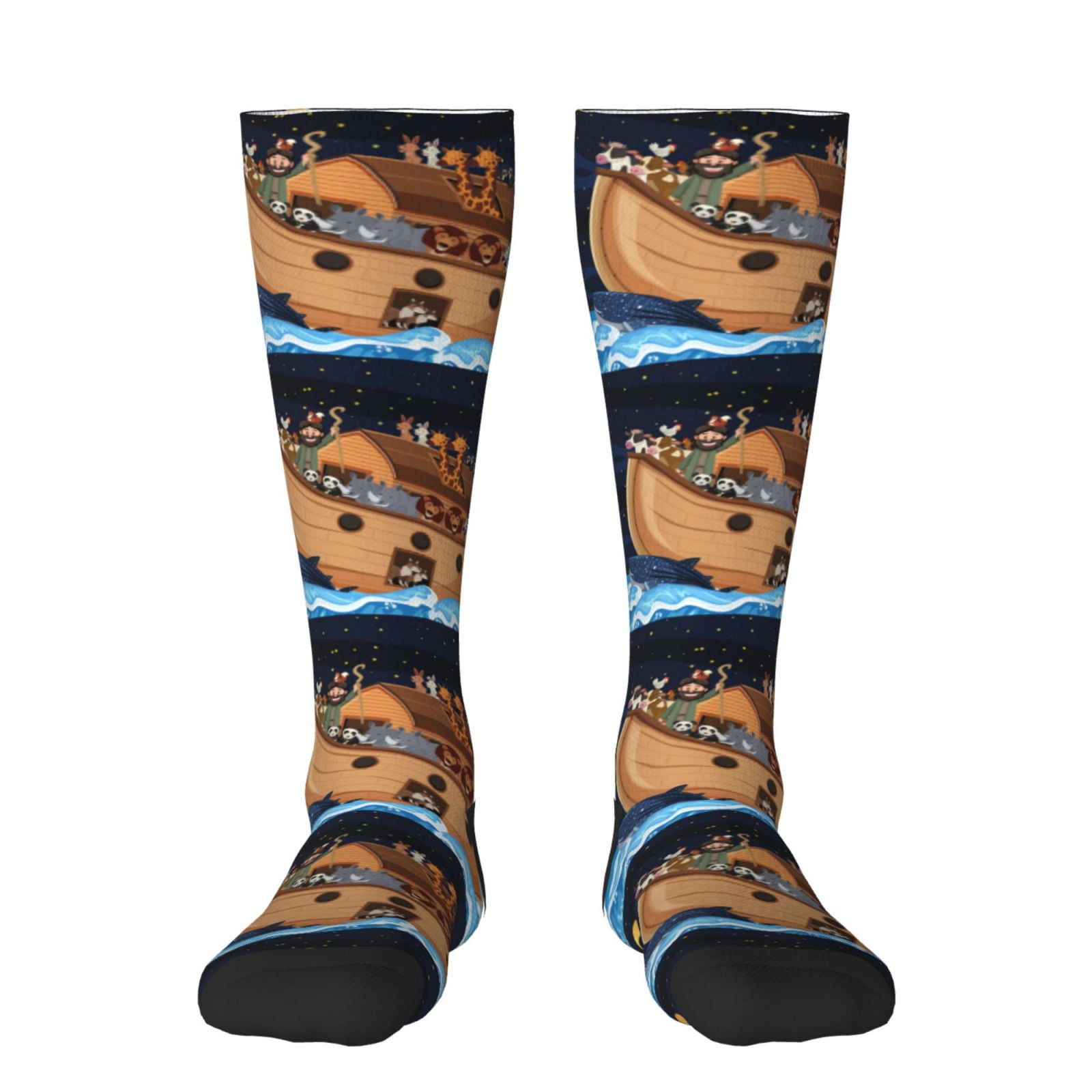 Daiia Sports Socks Ocean Scene with Noah's Ark Printed Novelty Crew ...