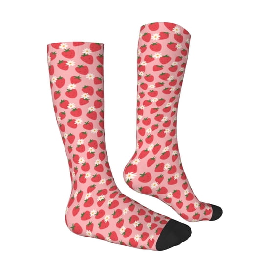 Daiia Sports Socks Strawberry And Flowers Printed Novelty Crew Socks ...