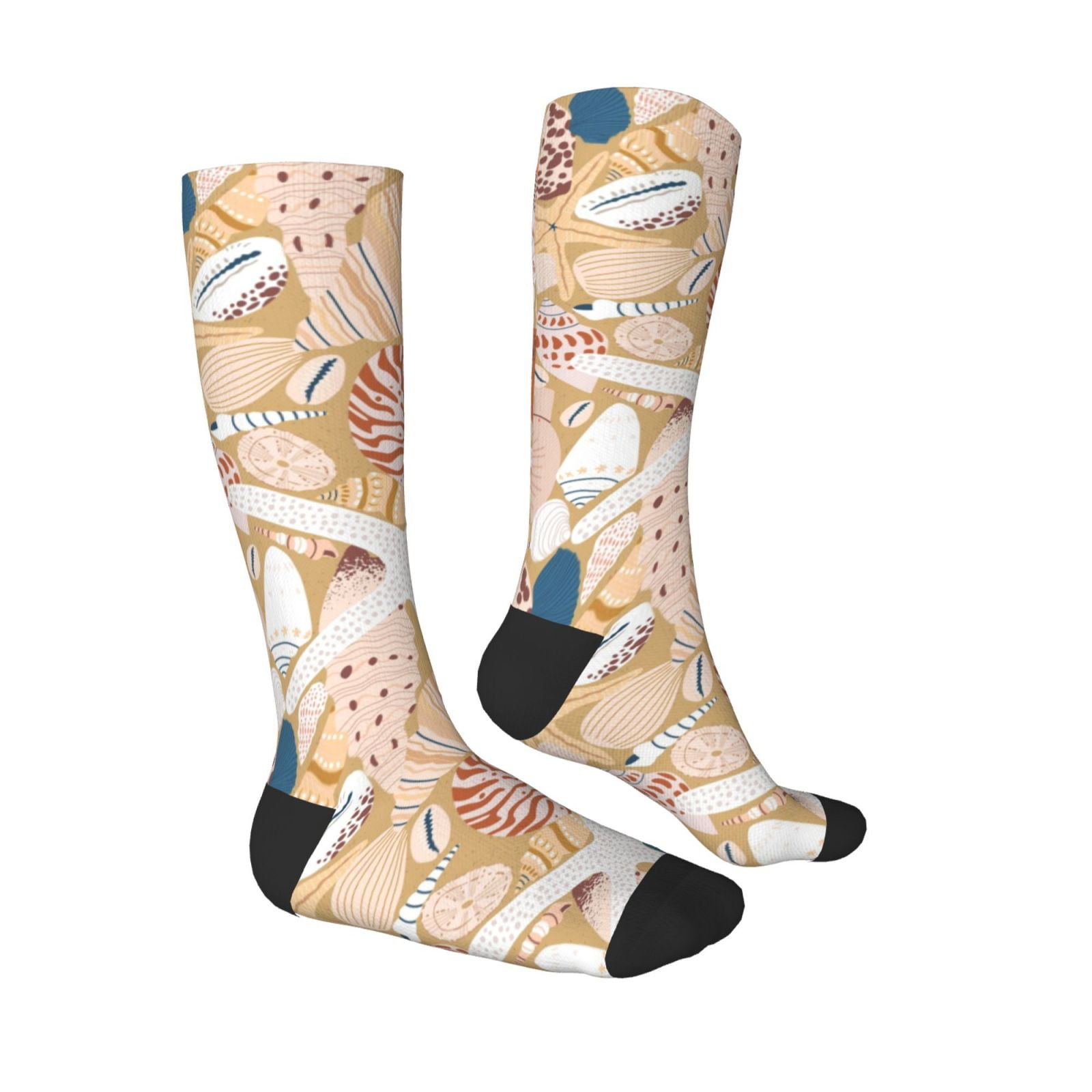 Daiia Sports Socks Tropical Beach Sea Shell Printed Novelty Crew Socks ...