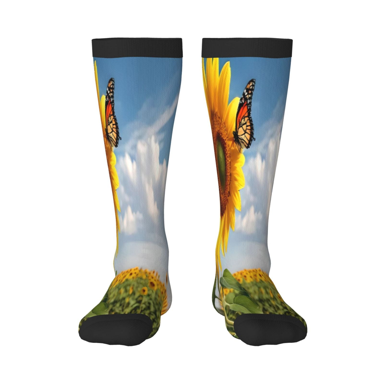 Daiia Sports Socks butterfly and sunflower Printed Novelty Crew Socks ...