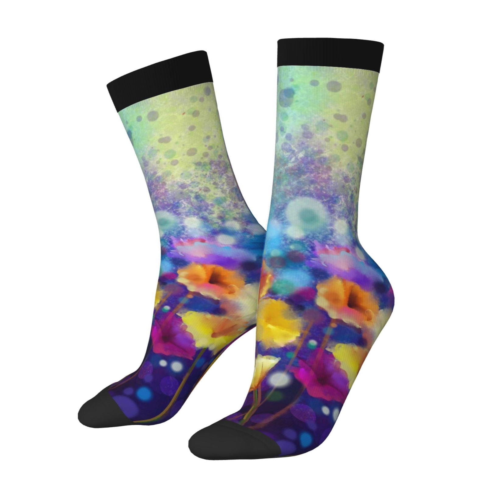 Daiia Spring Flower Seasonal Print Crew Socks – Soft Breathable Long ...