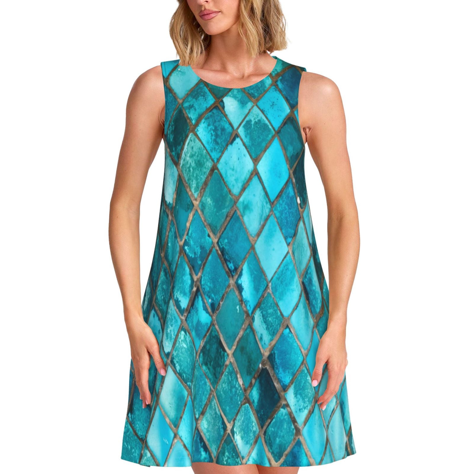 Daiia Square Glass Mosaic Print Women's Dresses 2025 Trendy Short ...