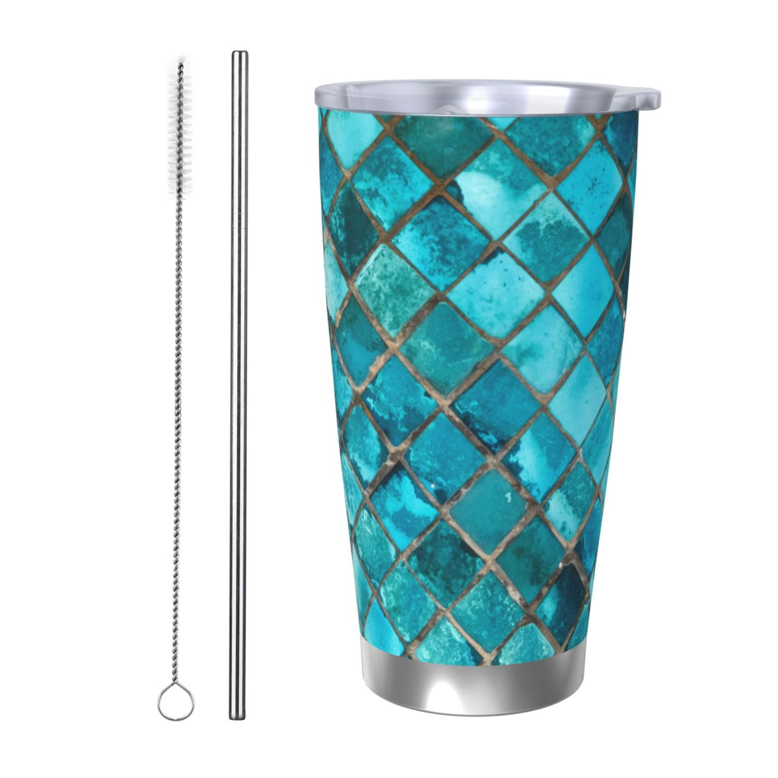 Daiia Square Glass Mosaic Printed 20oz Insulated Coffee Cup with Straw ...