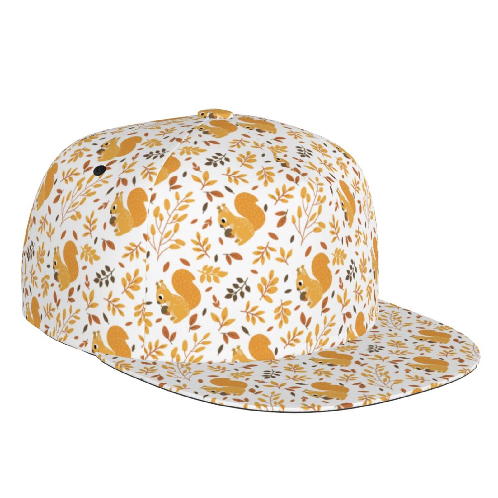 Daiia Squirrel And Leaves print Flat Bill Hats Flat Brim Trucker Cap ...