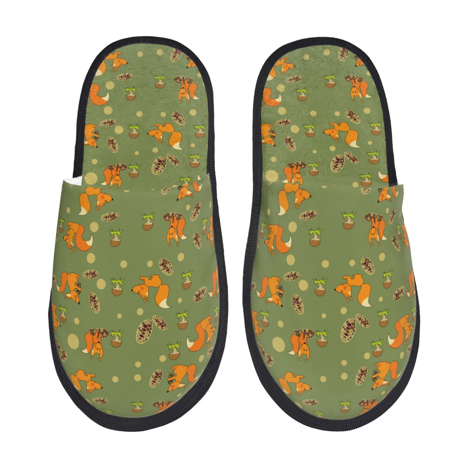 Daiia Squirrel And Nuts Pattern Furry Slippers for Women and Men, Soft ...