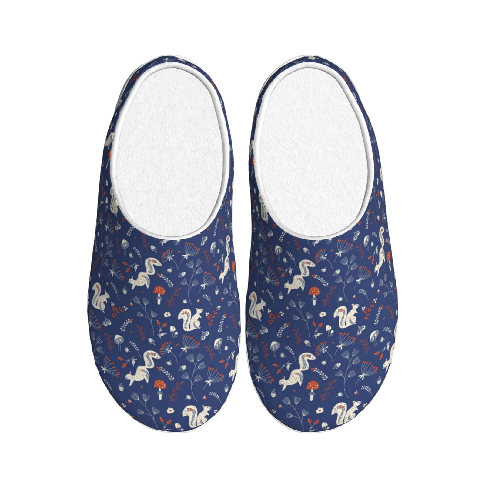 Daiia Squirrel Flower Print Women’s Fuzzy Slippers Memory Foam ...