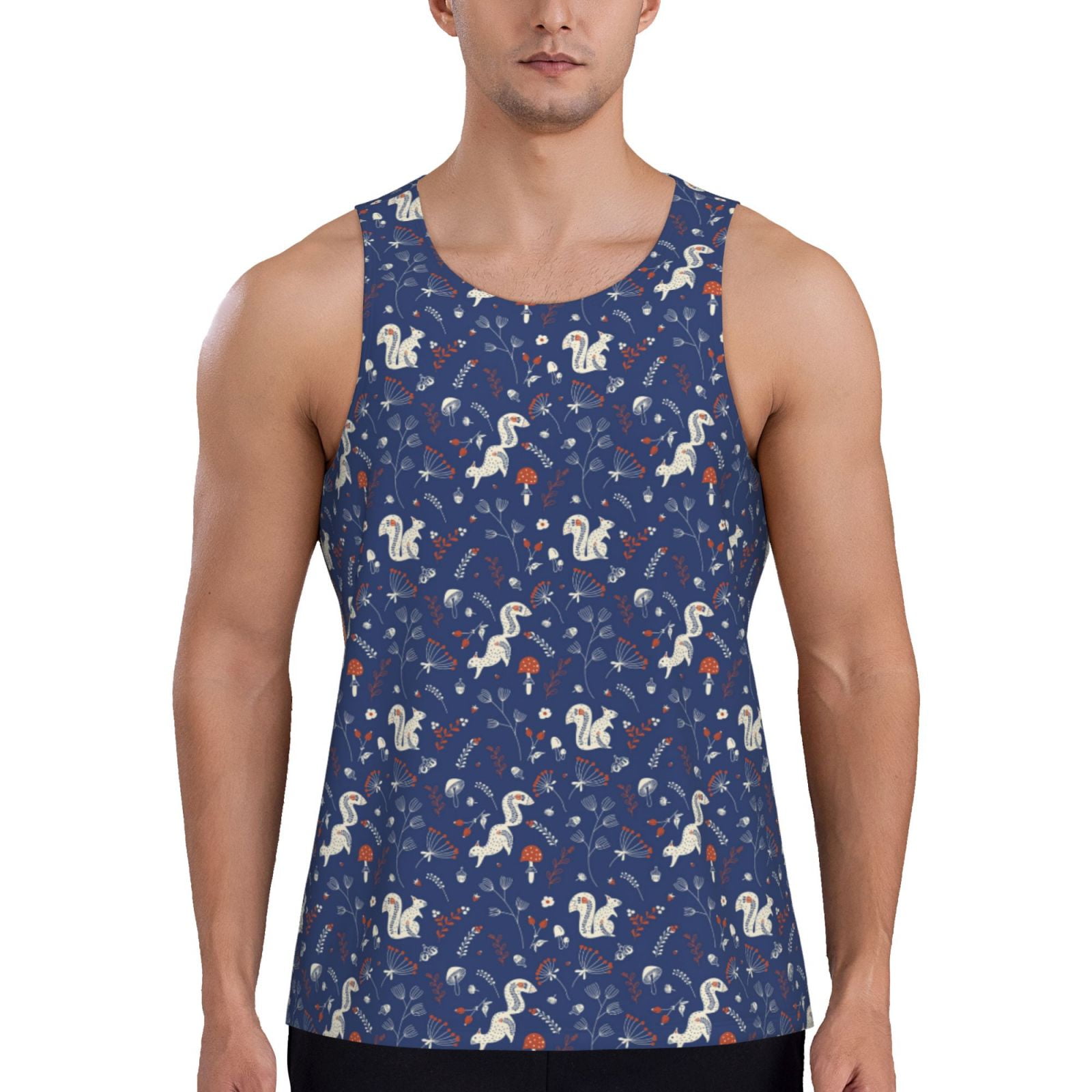 Daiia Squirrel Flower Printed Men's Quick Dry Fit Muscle Tank Top Slim ...
