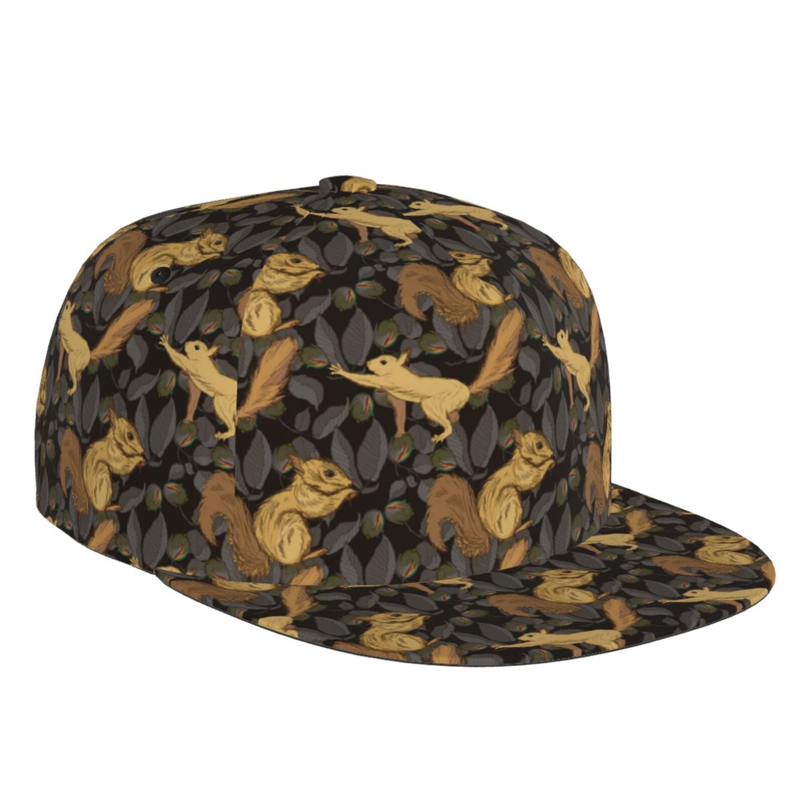 Daiia Squirrel Gathering Nuts print Flat Bill Hats Flat Brim Trucker ...